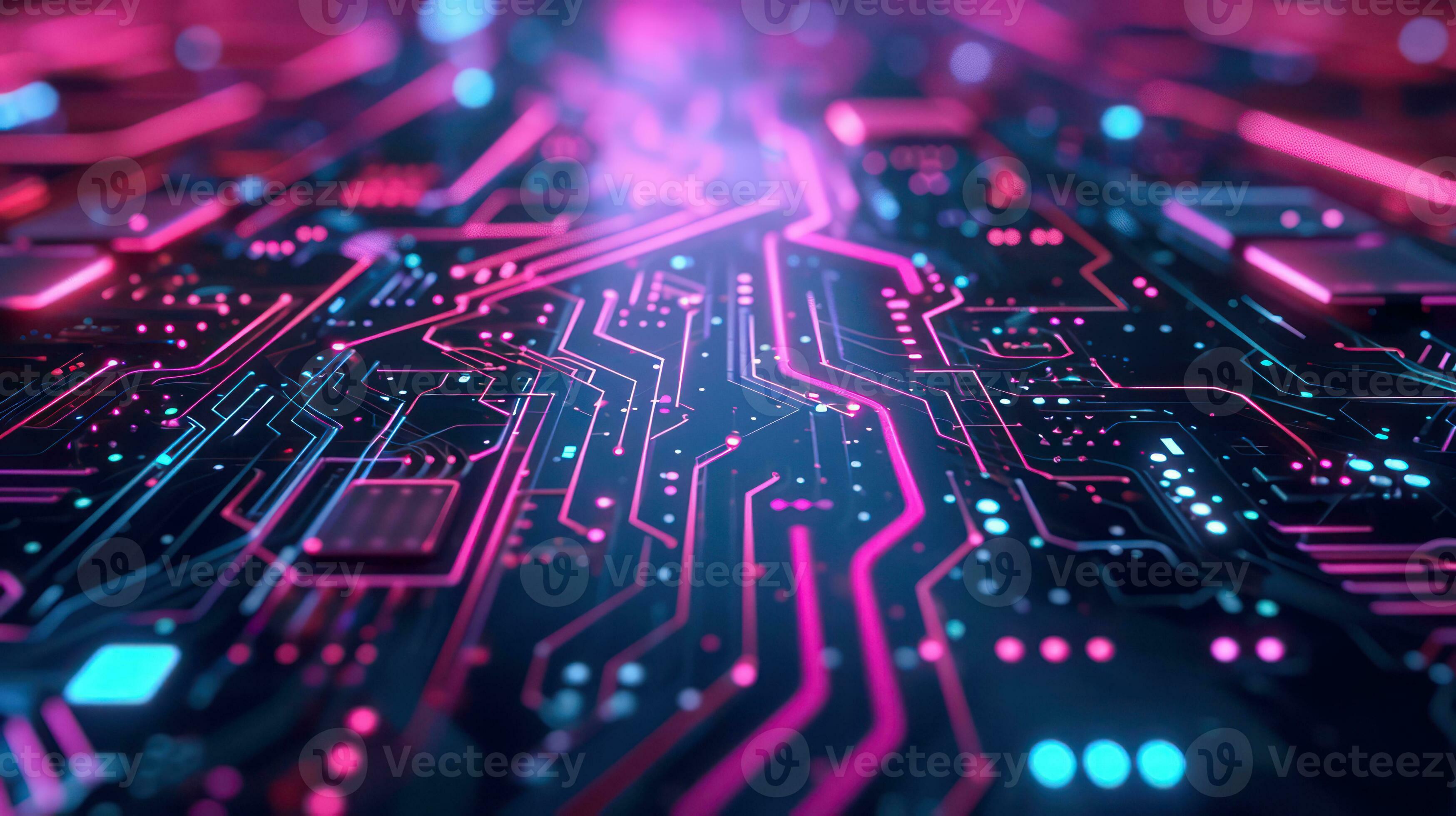 Ai Generated Glowing Purple Neon Circuit Board Chip Tech Background Generative Ai 37068491