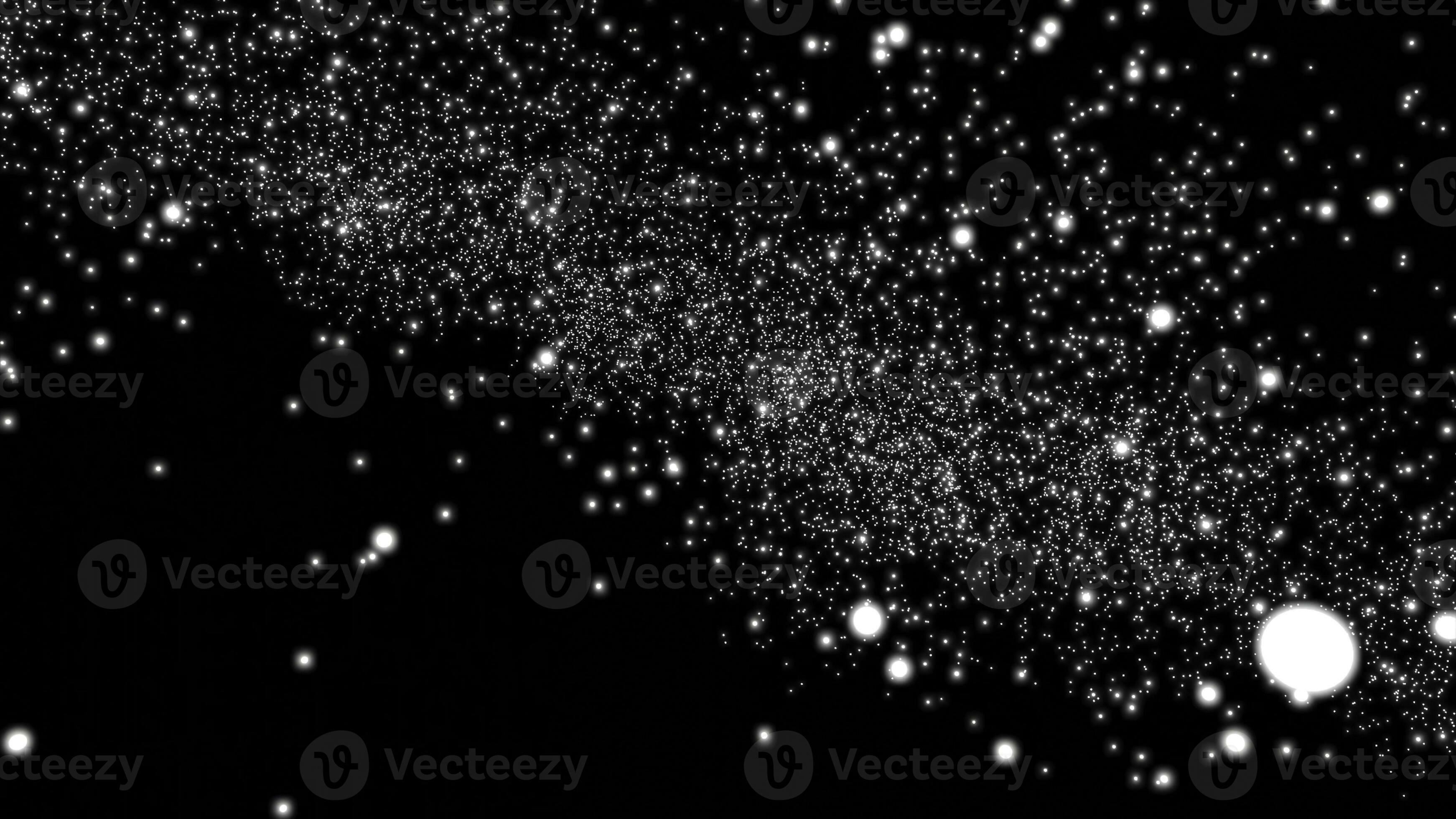 Animation with snow or particles on black background. Design. Falling round snow particles on ...