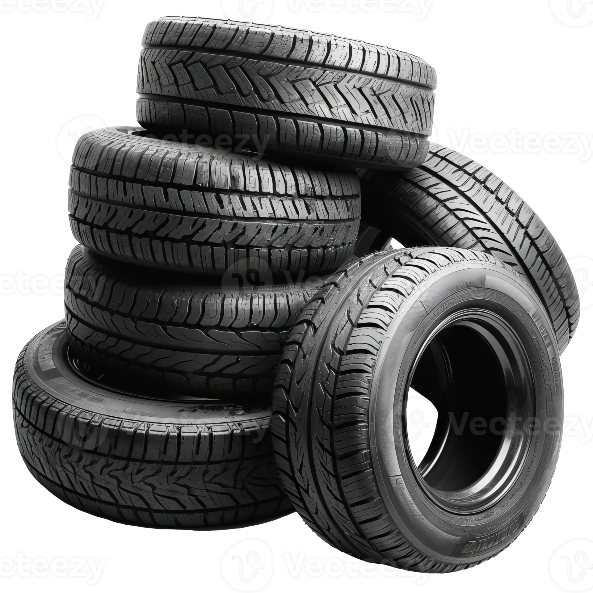 AI generated Stack of Black Car Tires Arranged Artistically Against a Transparent Background ...