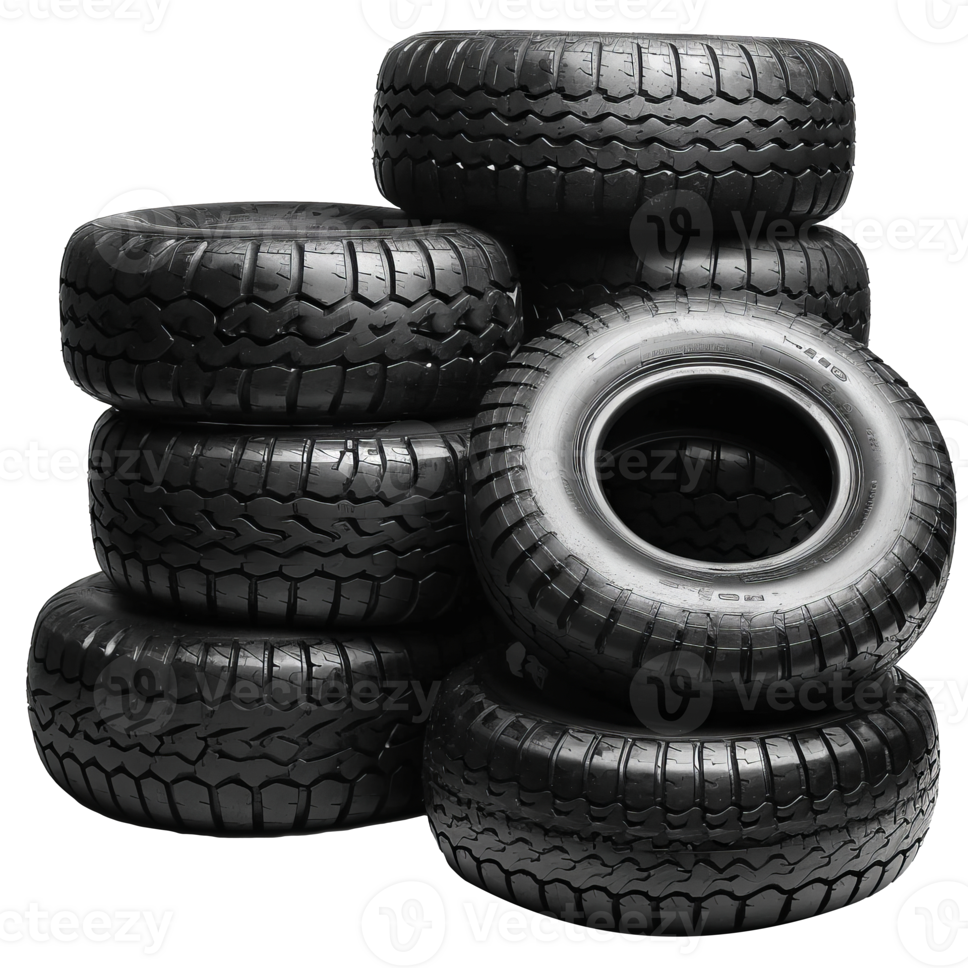 AI generated Stack of Black Car Tires Arranged Artistically Against a Transparent Background ...