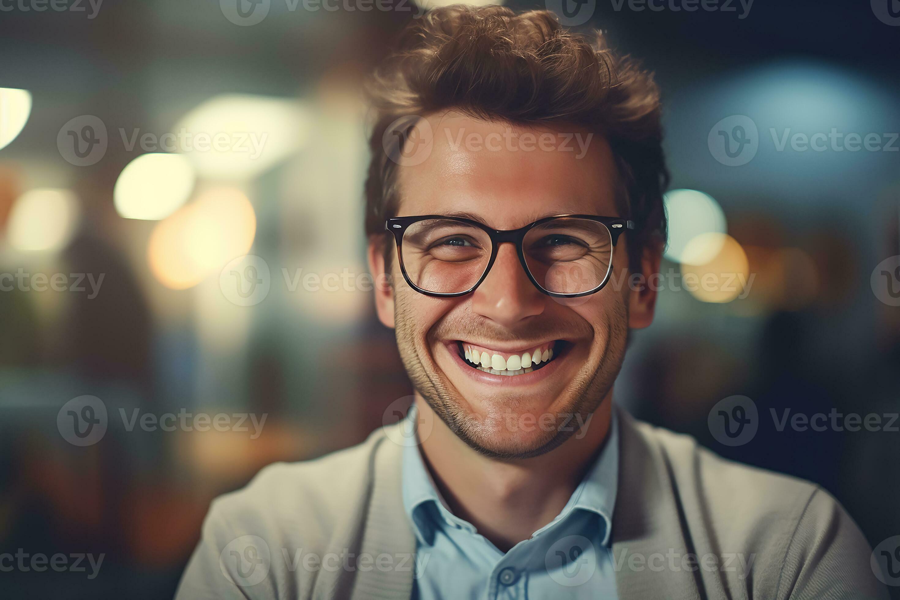 AI generated A happy smiling professional man, light blurry office ...