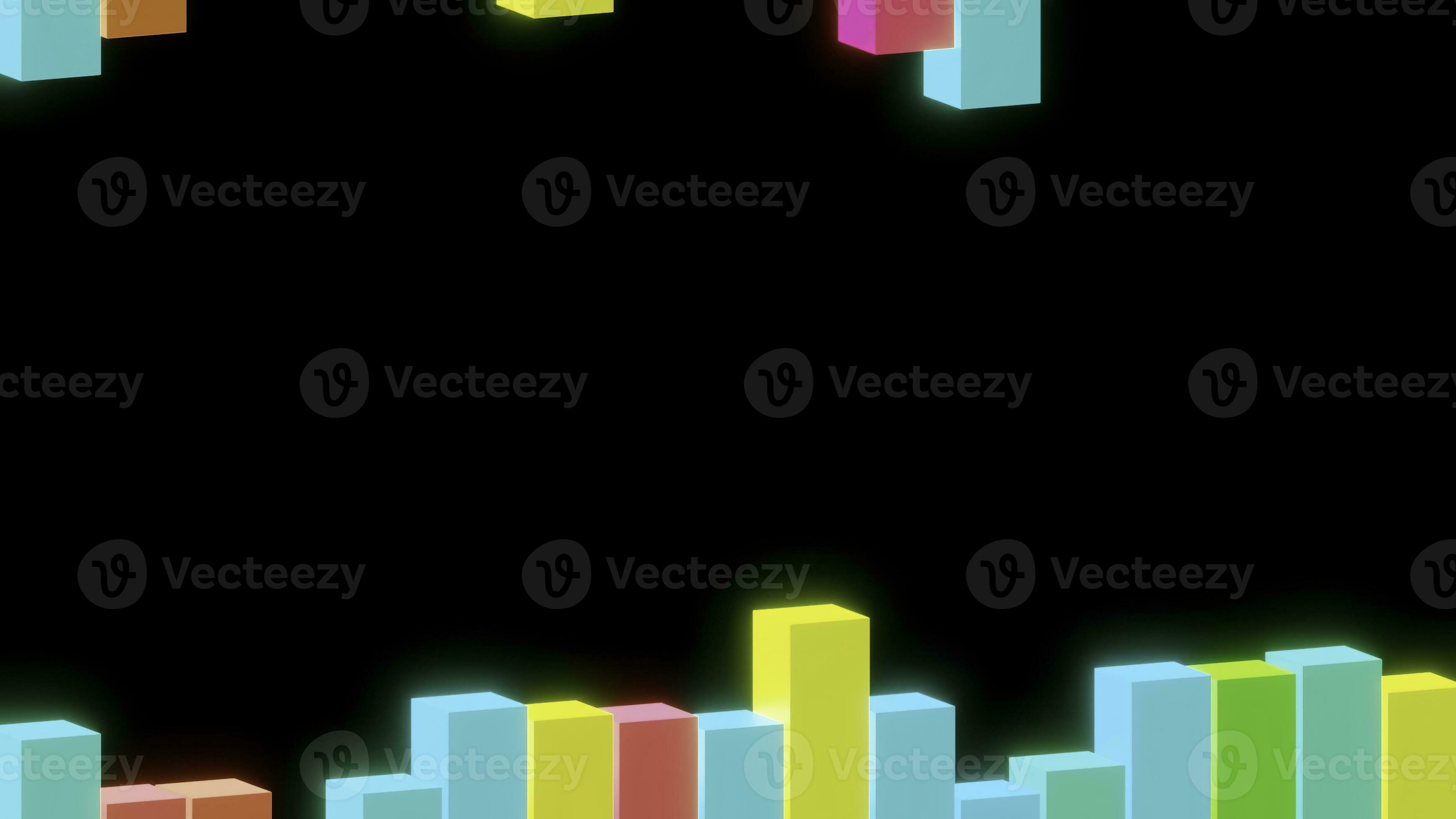 Black background. Design.Colored bright rectangles on top and bottom in animation that twitch in ...