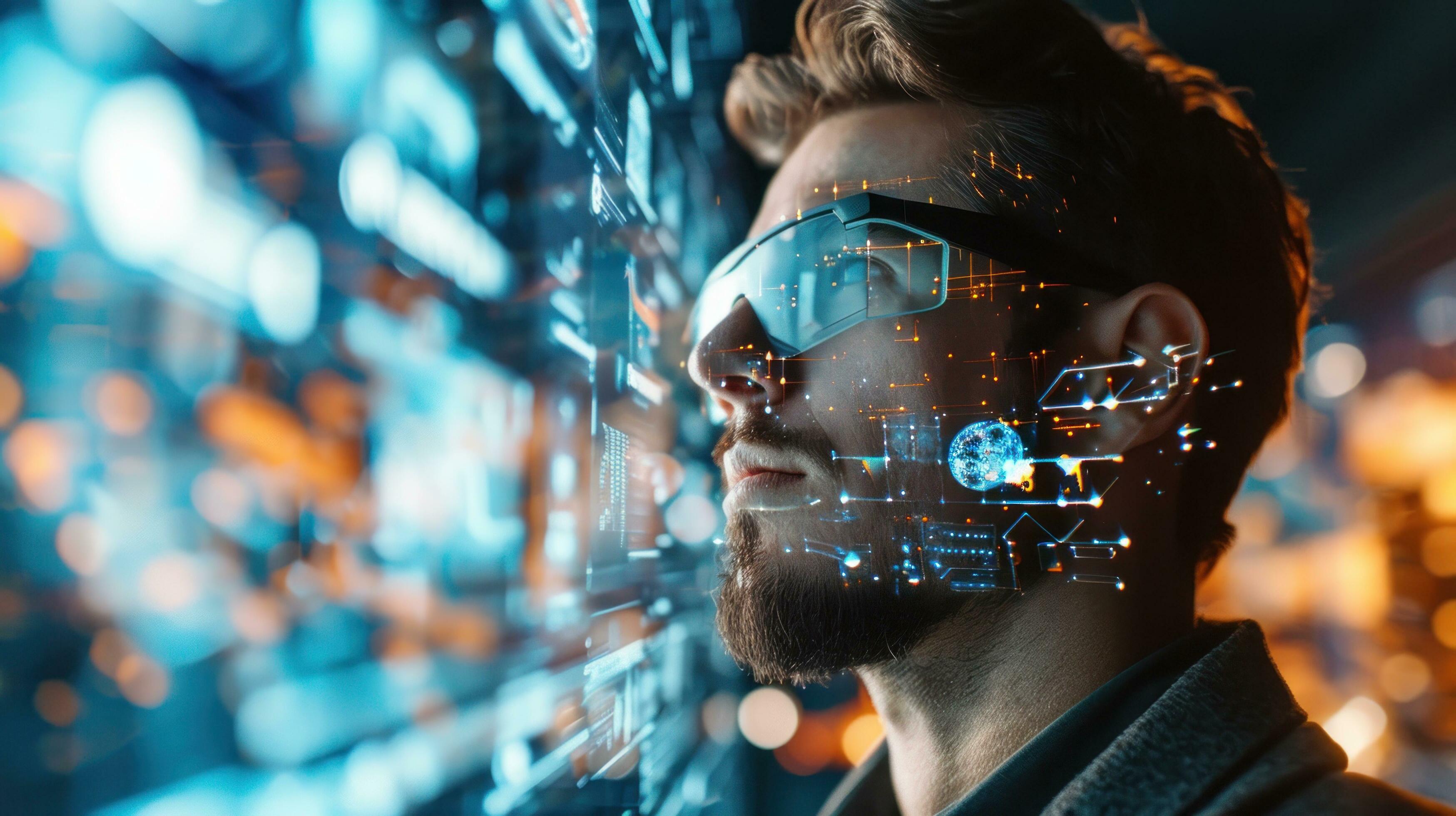 AI generated Modern businessman navigating cutting-edge technology with ...