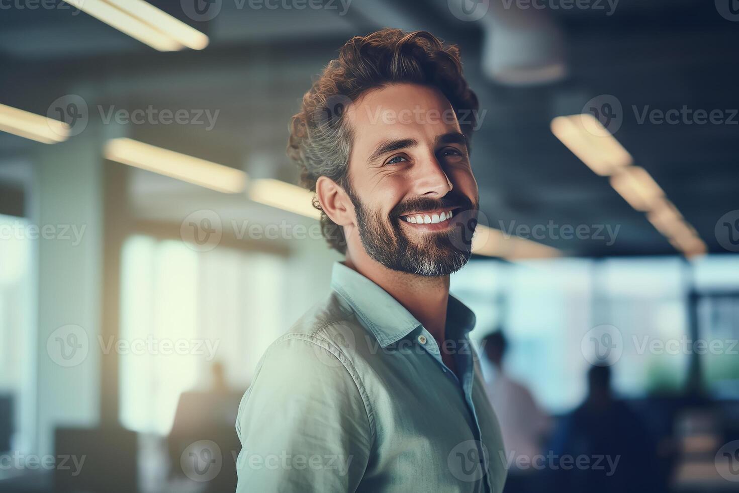 AI generated A happy smiling professional man, light blurry office ...
