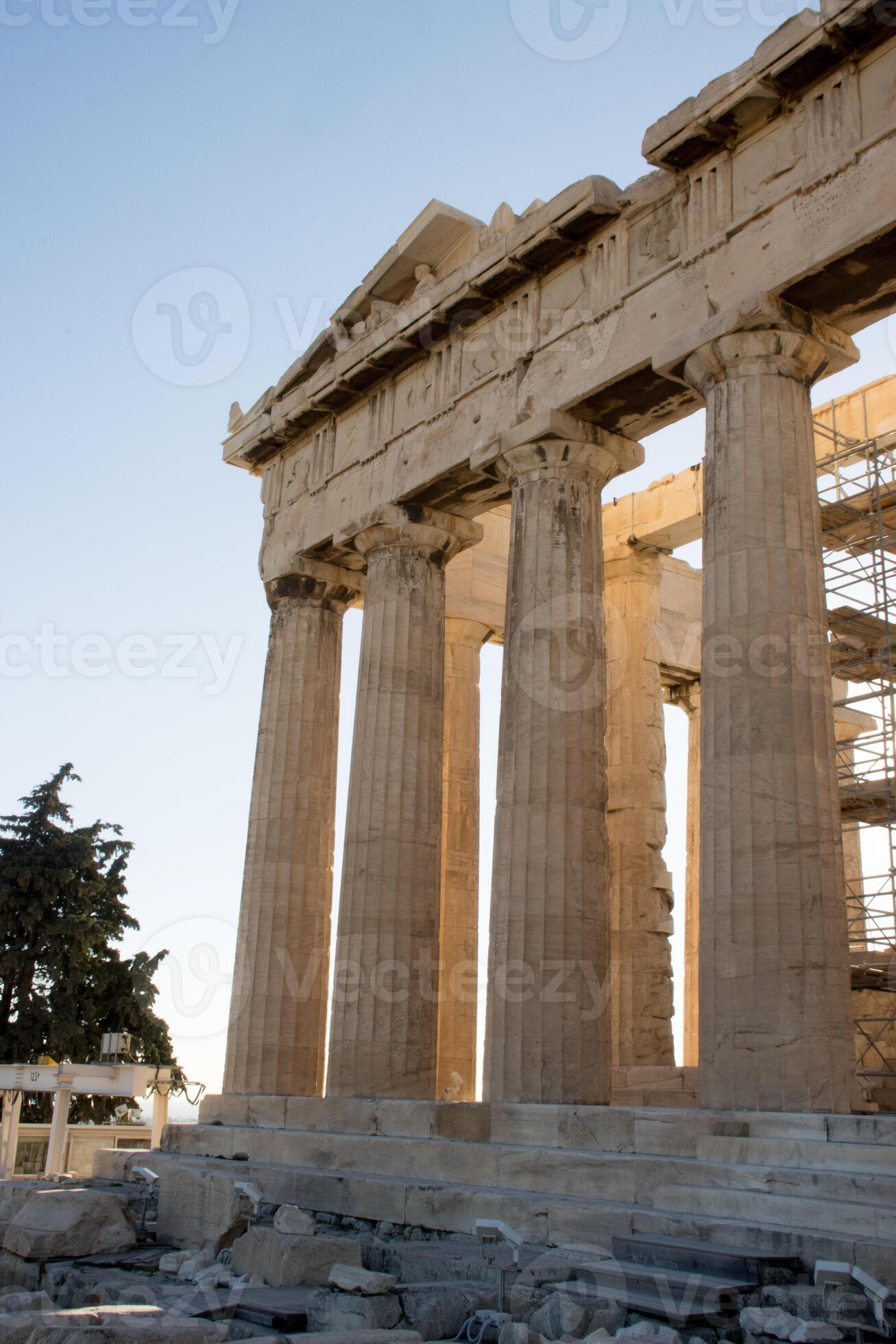 Construction being done on the Parthenon the main Temple on top of the Acropolis in Athens ...