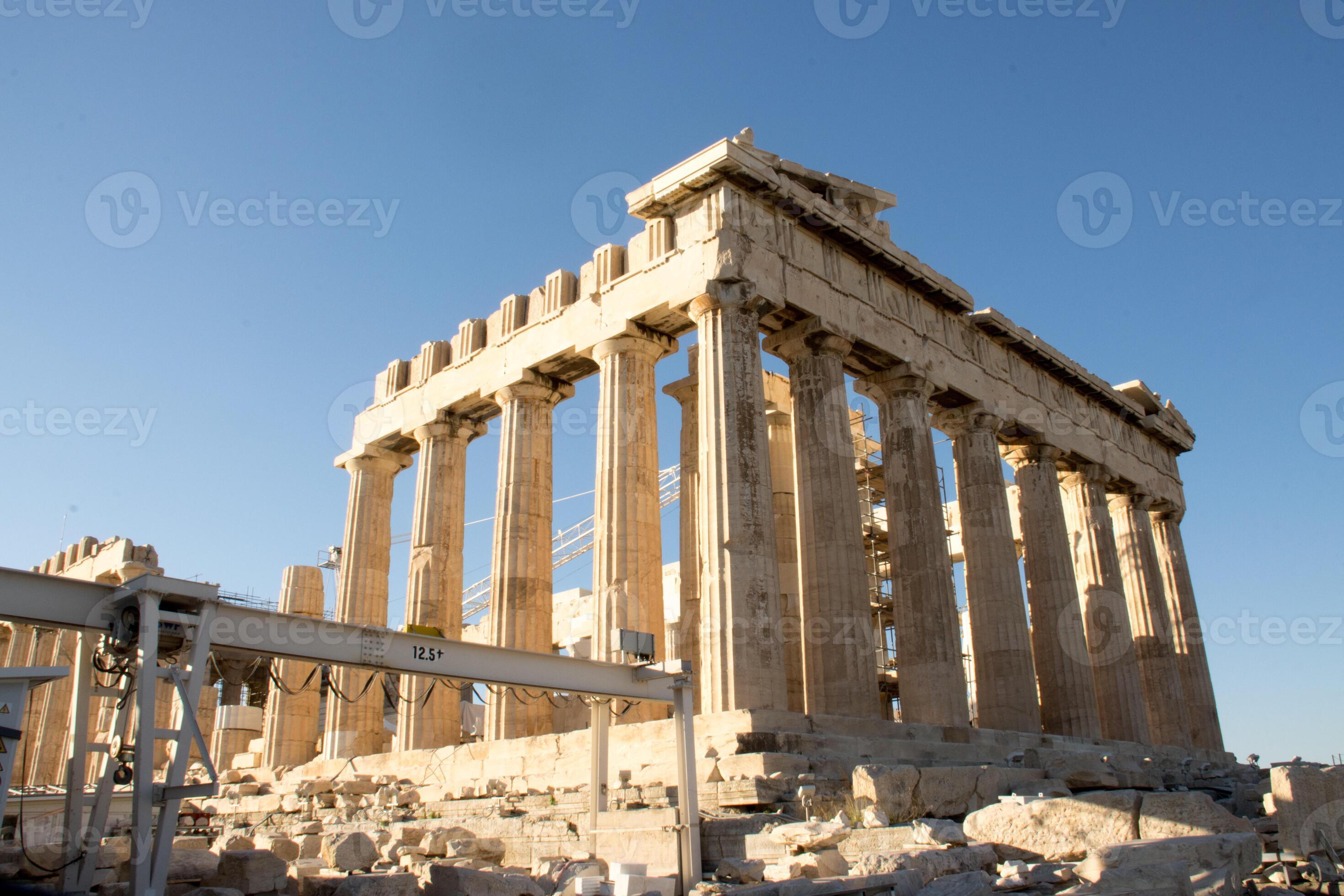 Construction being done on the Parthenon the main Temple on top of the Acropolis in Athens ...
