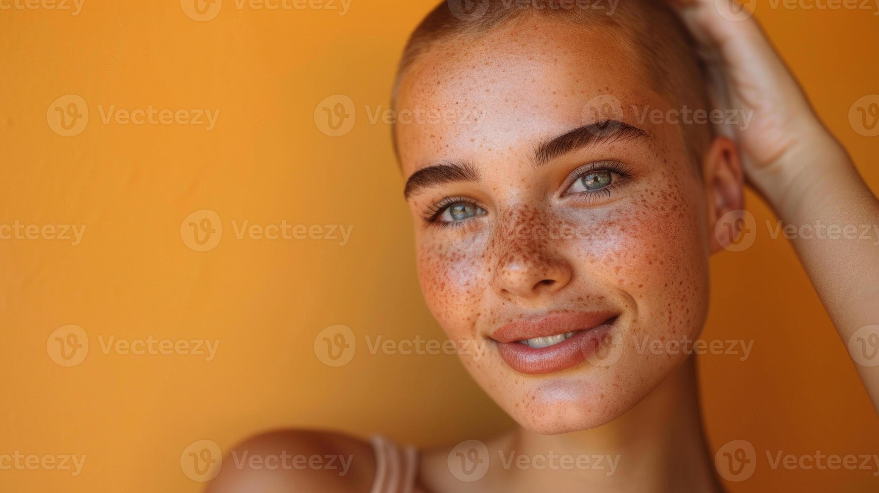 AI generated Close-up portrait of beautiful young woman with clean ...