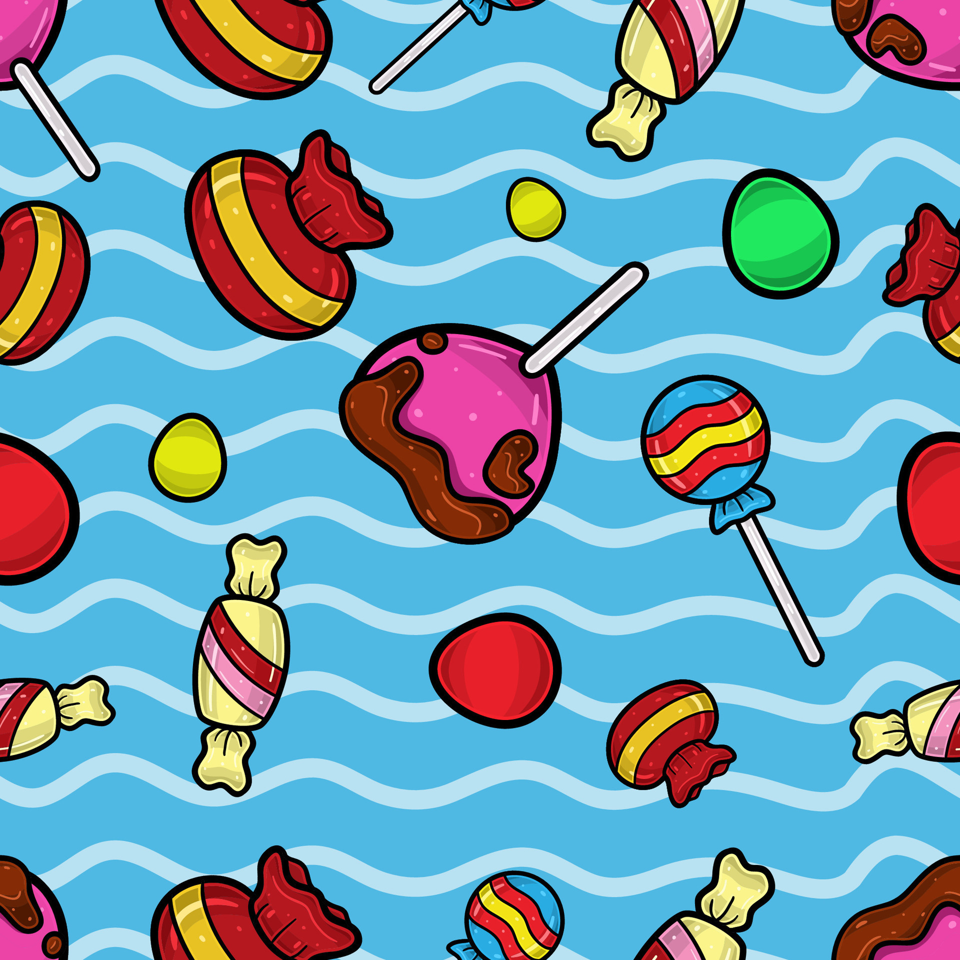 Candy Seamless Pattern in Cartoon Style. Perfect For Background, Backdrop, Wallpaper and Cover ...