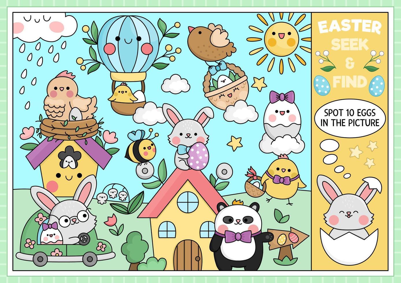 Vector Easter searching game with country house and kawaii characters ...