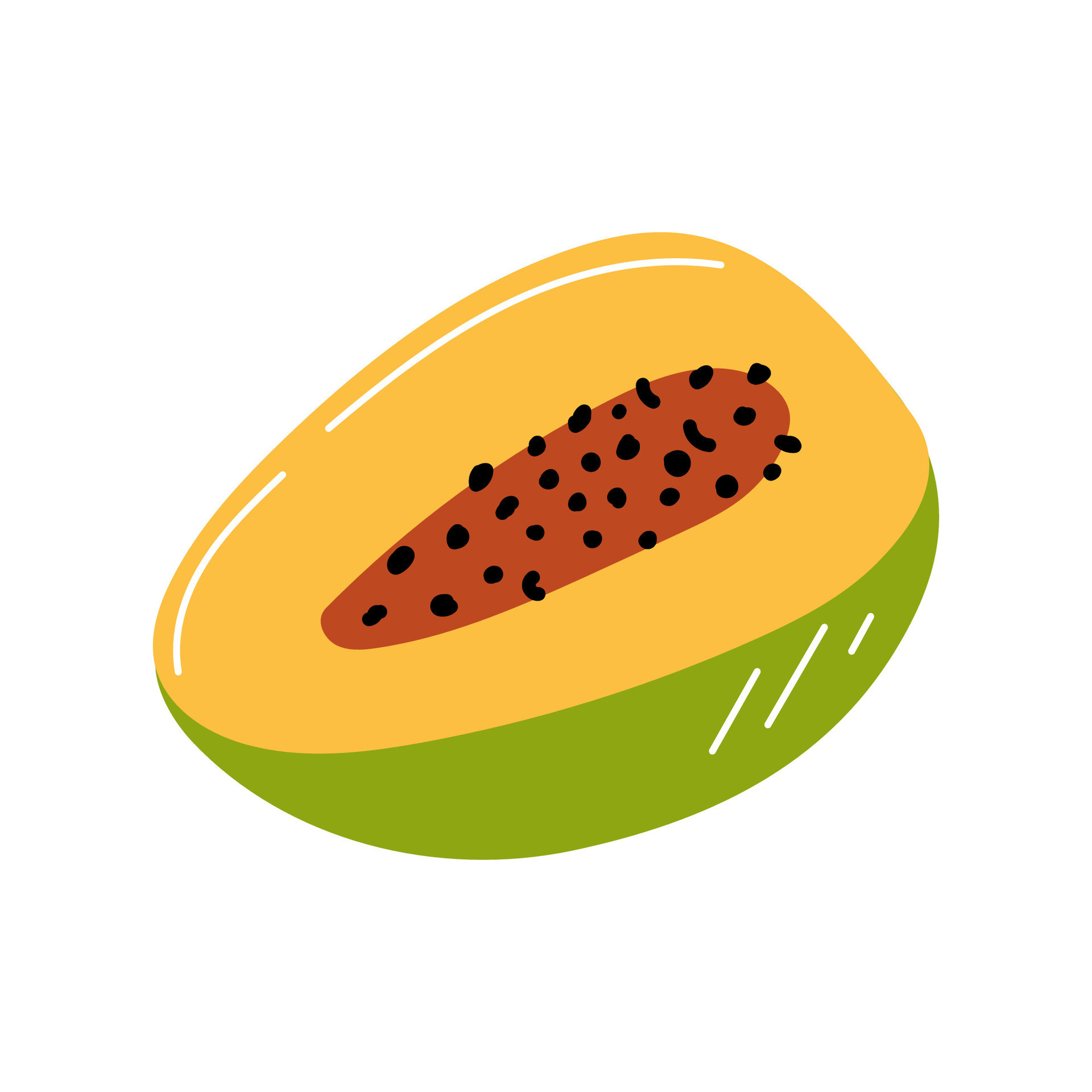 Juicy Exotic Papaya In Cartoon Style Isolated On White Background