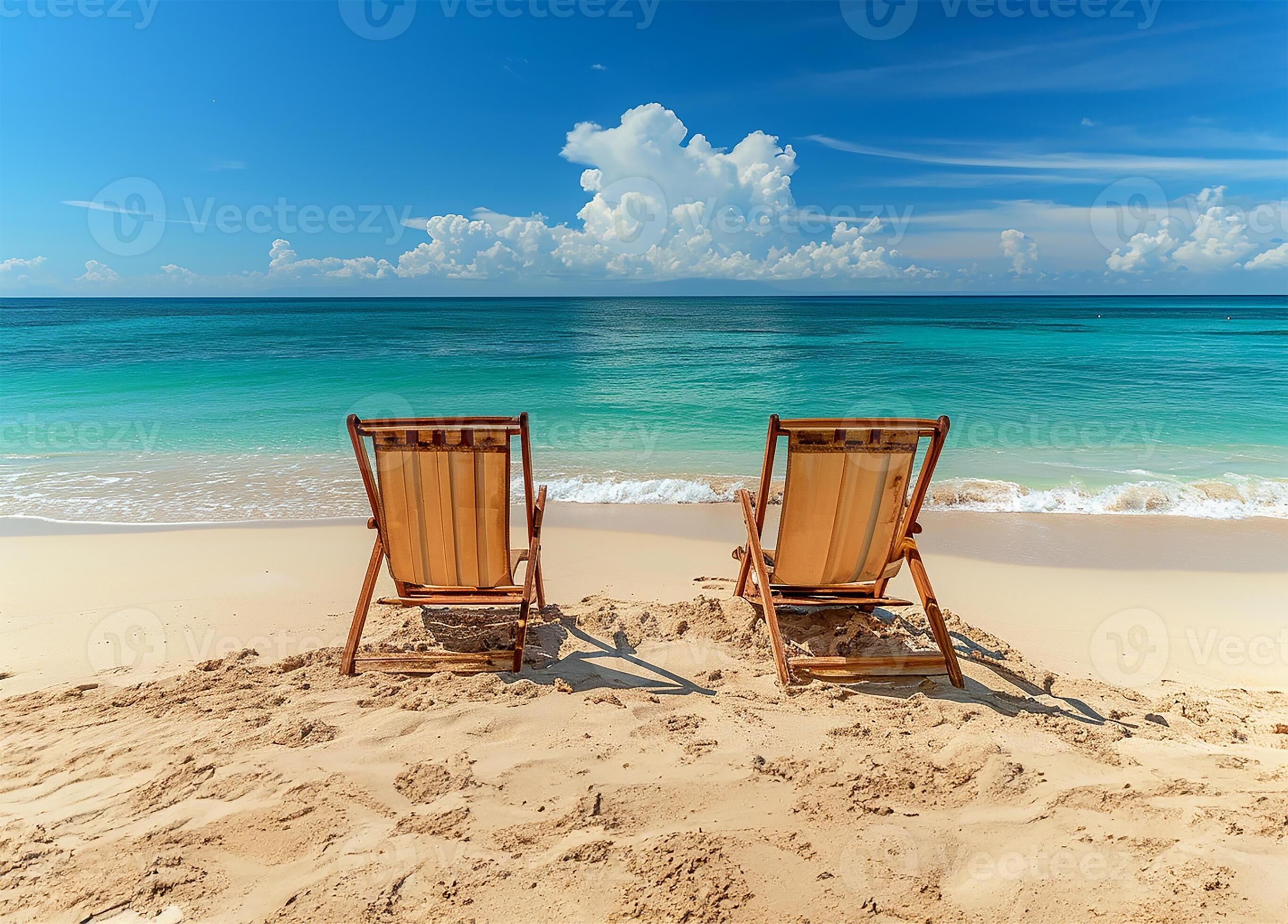 AI generated Chairs on Sandy Beach by the Sea 37139750 Stock Photo at Vecteezy