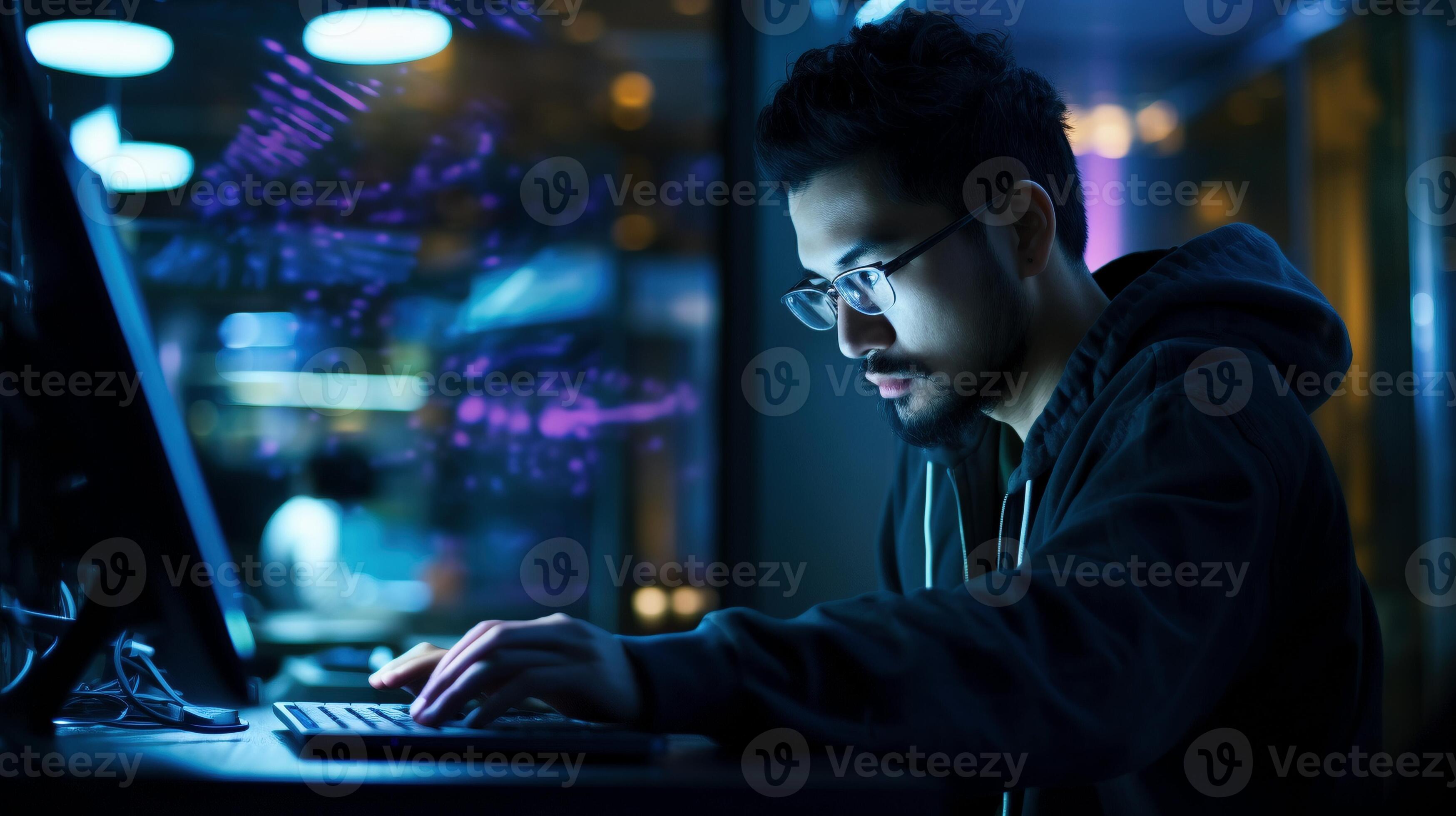 AI generated Asian male programmer software at workplace ai generated ...