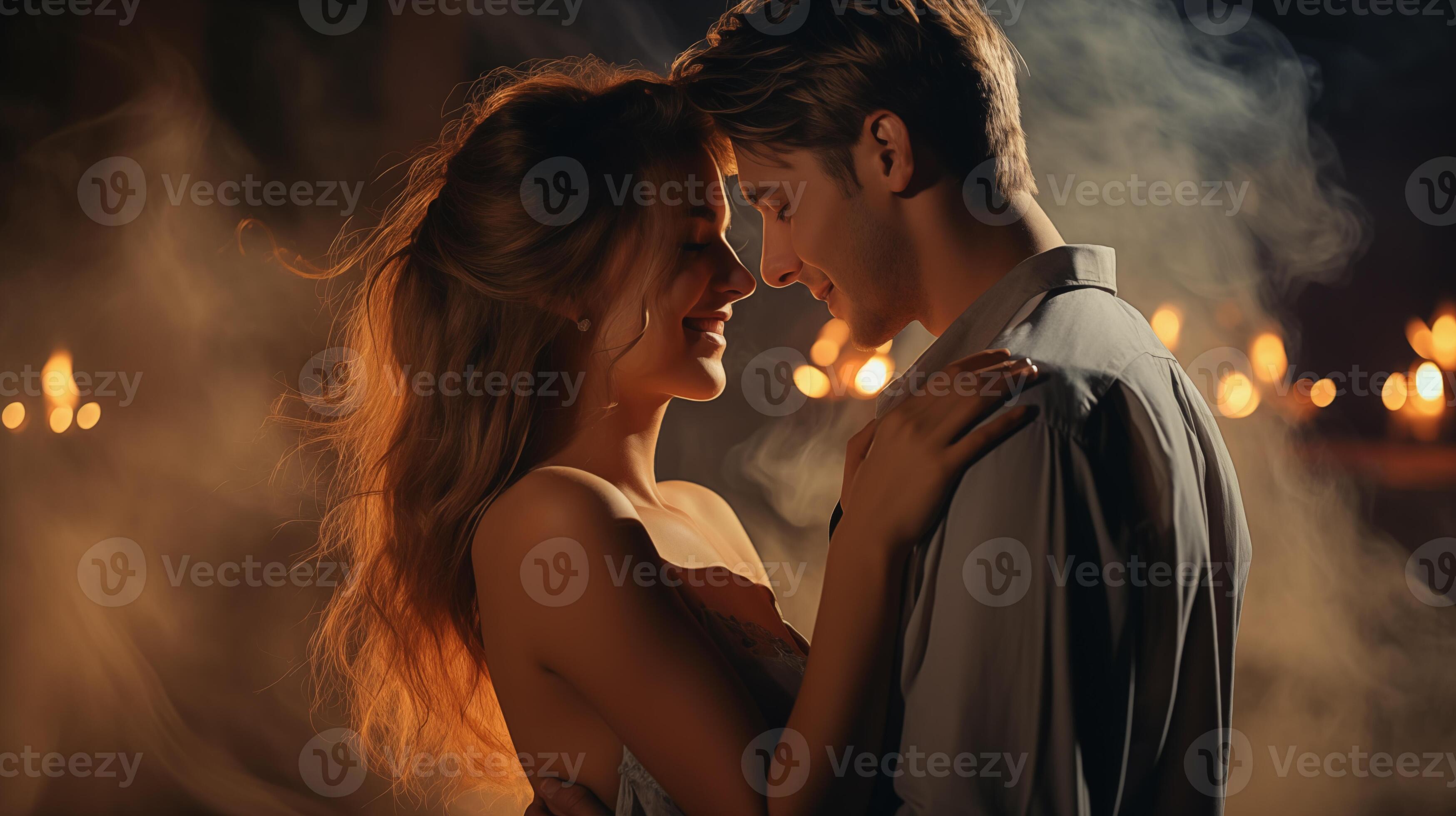 Ai Generated Intimate Couple Embracing In Candlelit Haze 37148172 Stock
