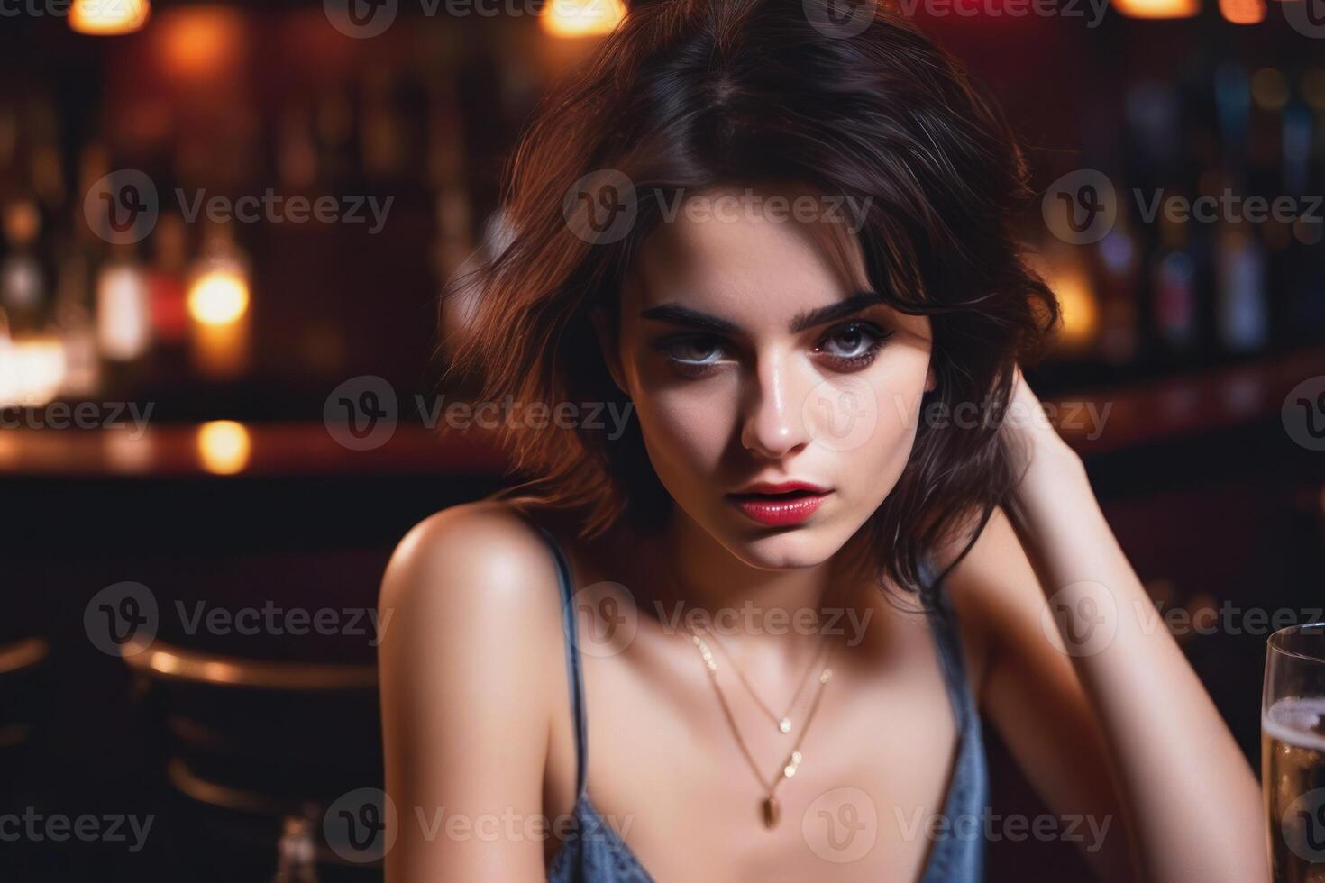 AI Generated Pretty drunk girl at the bar. Concept of alcoholism. Generative AI 37149406 Stock ...