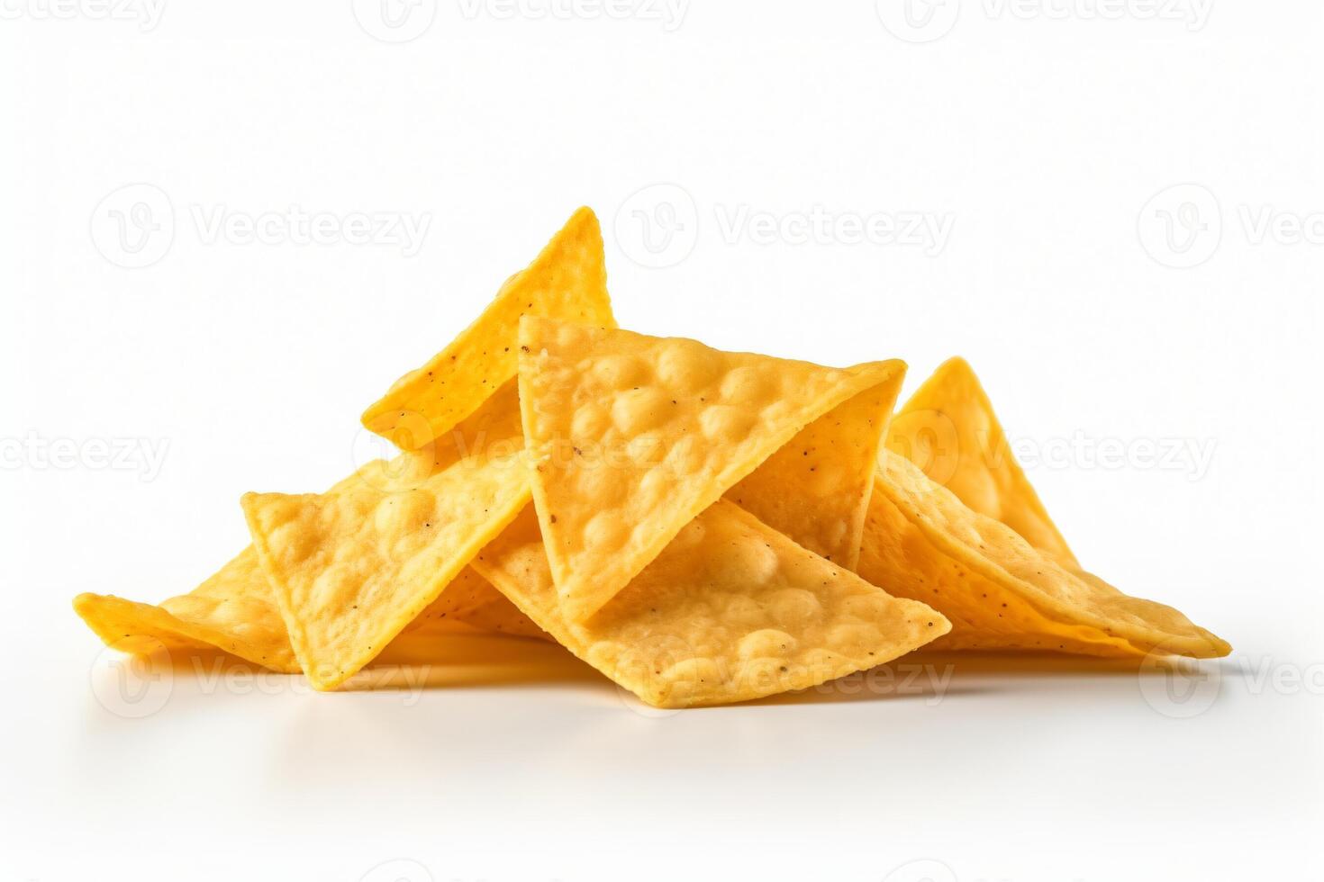 AI generated Corn chips of triangular shape levitate on a white ...