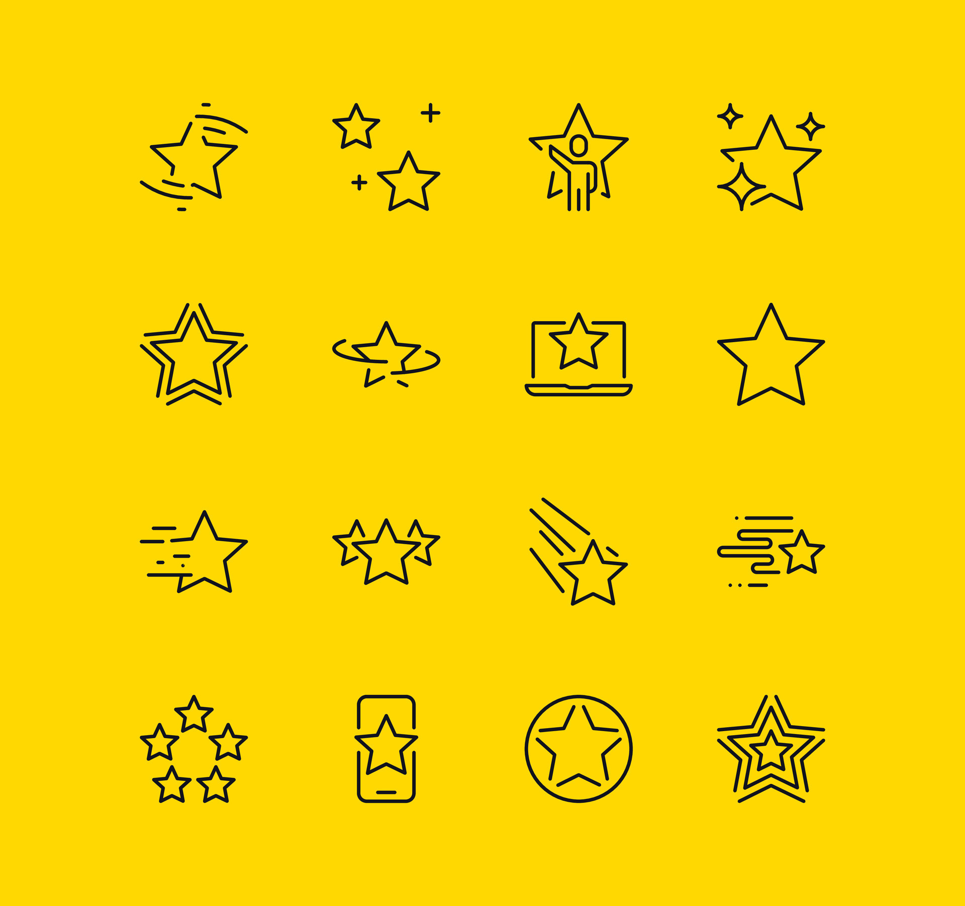 Set of star related icons, starry night, shooting, star, fireworks, twinkle, glow, sparkle, wish ...