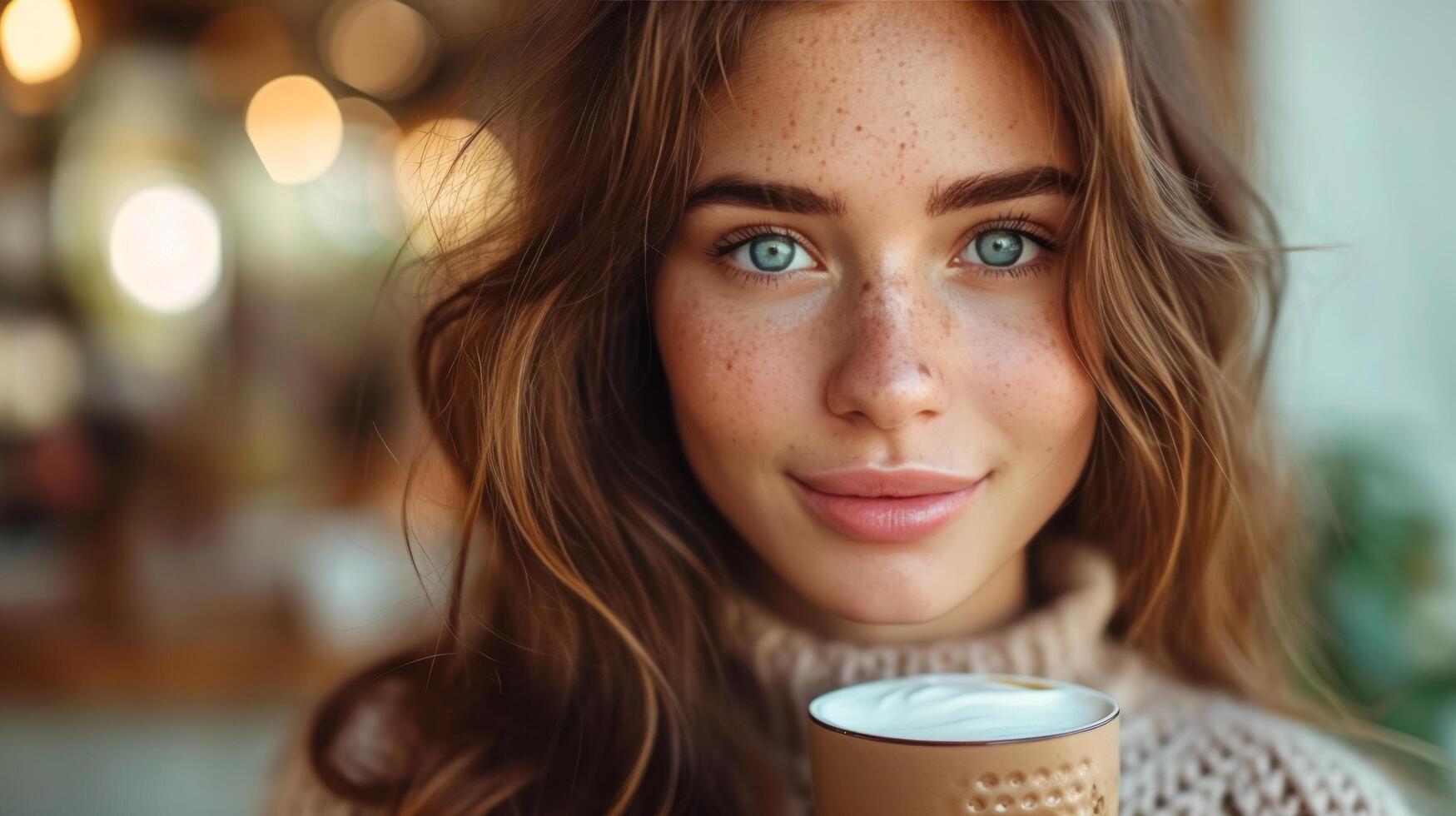 AI generated Close-up portrait of beautiful young brunette woman with ...