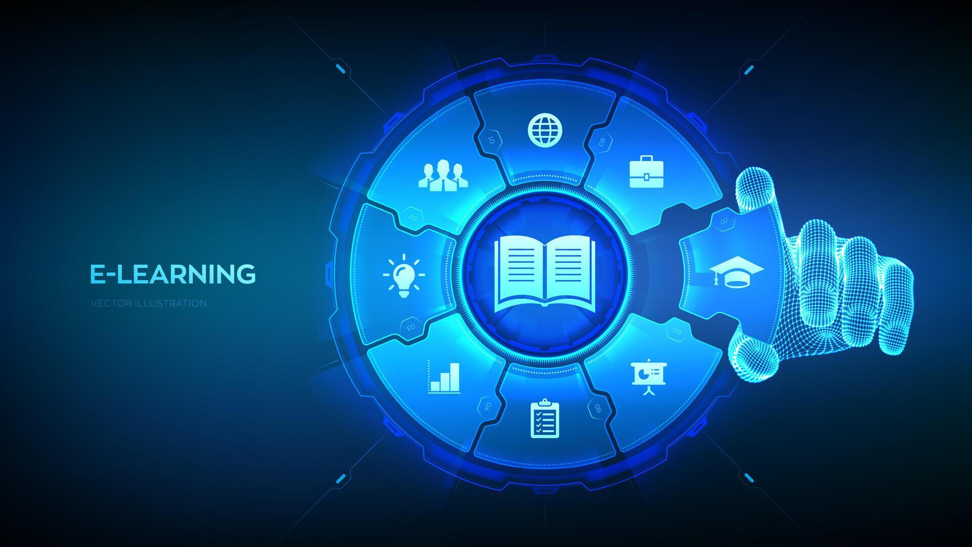 E-learning. Online education technology concept. Webinar, teaching ...