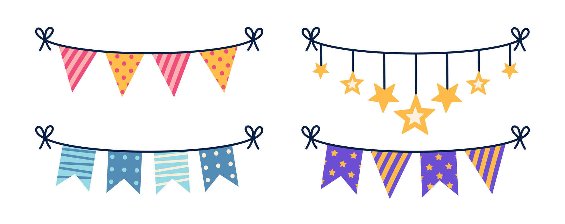 Garlands vector set. Colorful flags in various shapes hanging on a ...