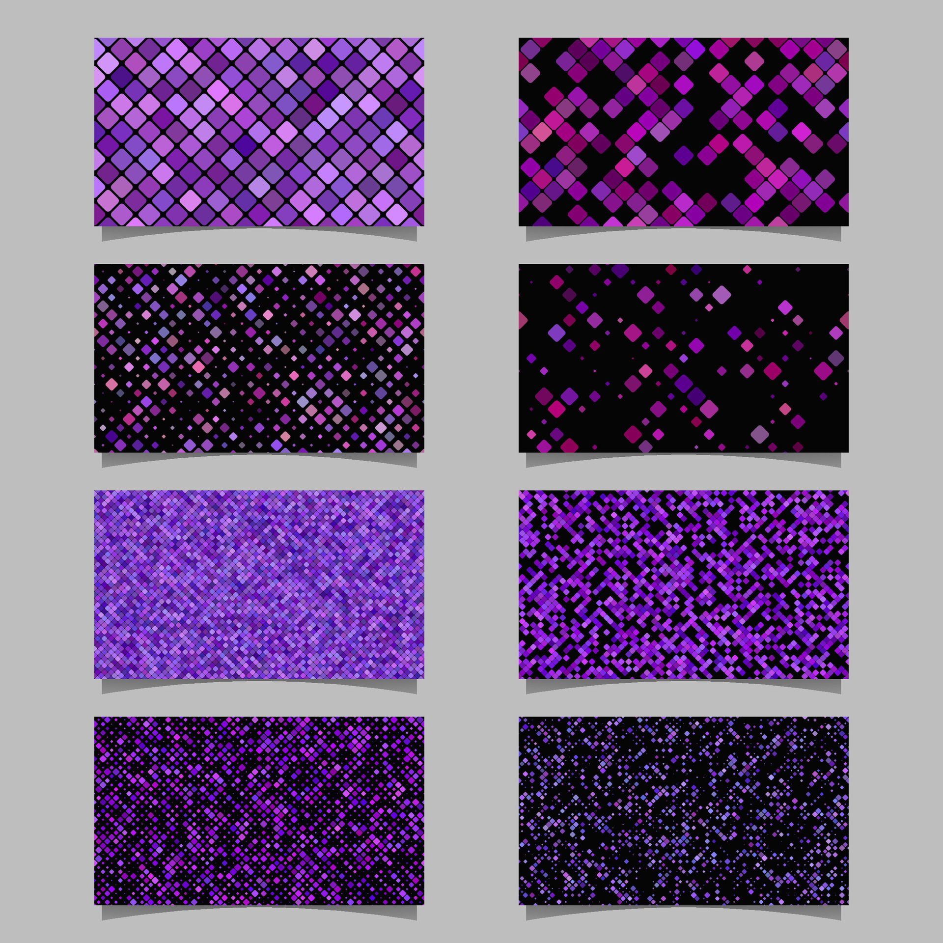 Purple Abstract Diagonal Square Pattern Mosaic Card Background Template Set Vector Graphic