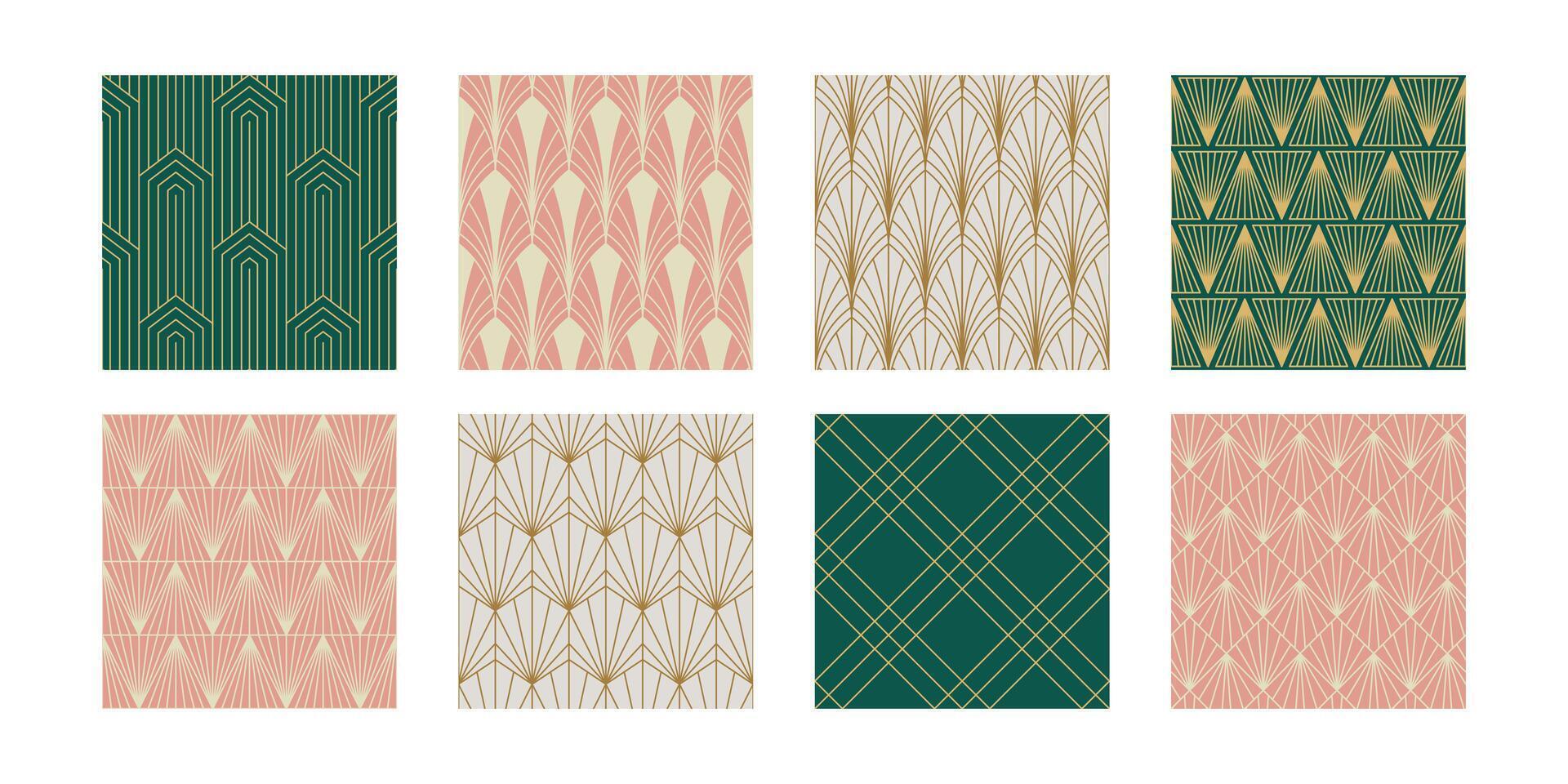 Set Of Vintage Art Deco Seamless Pattern Line Art Geometric Gold
