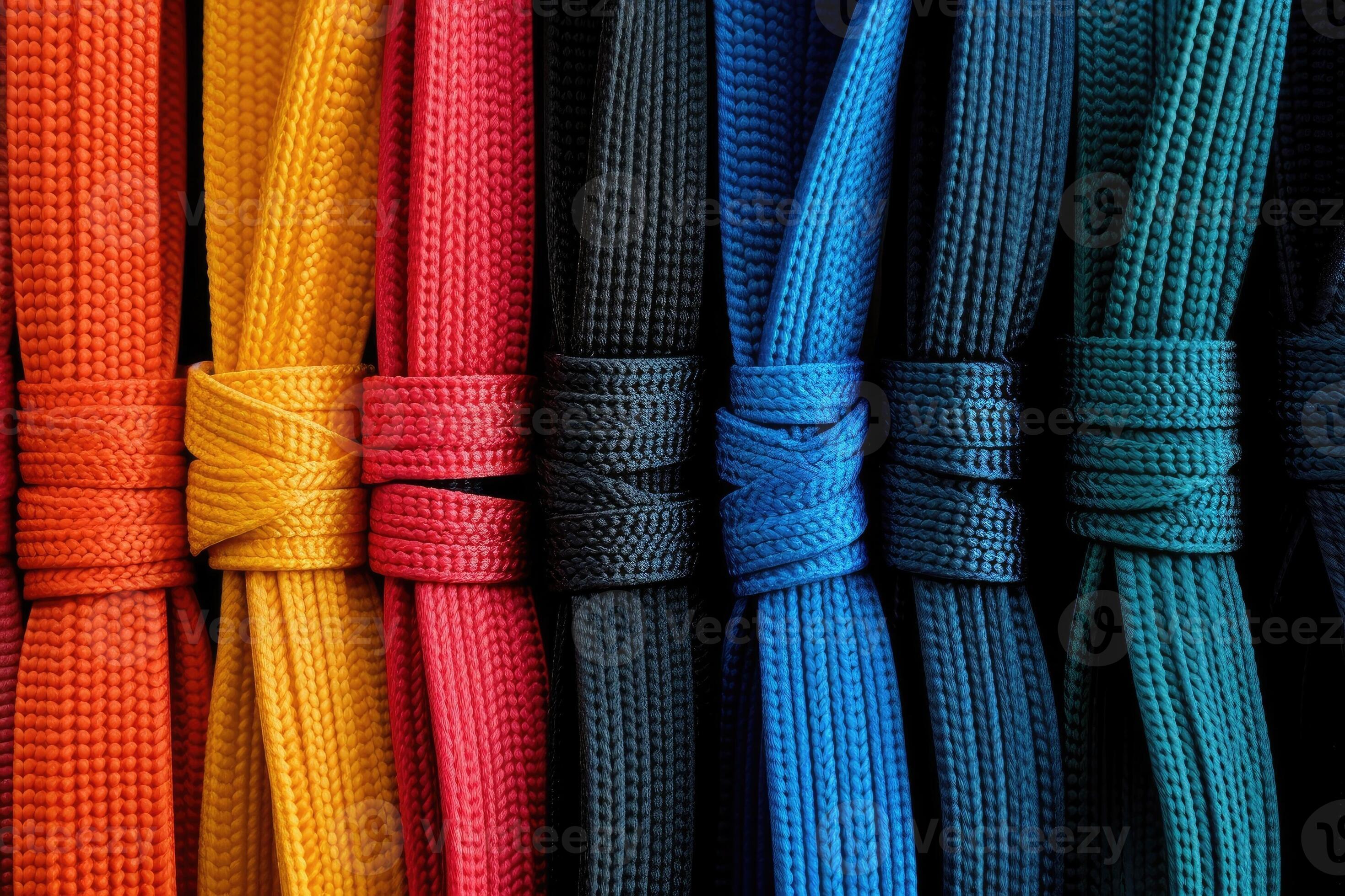AI generated Colored strength textile tapes. Woven rope made of nylon or polyester in various ...