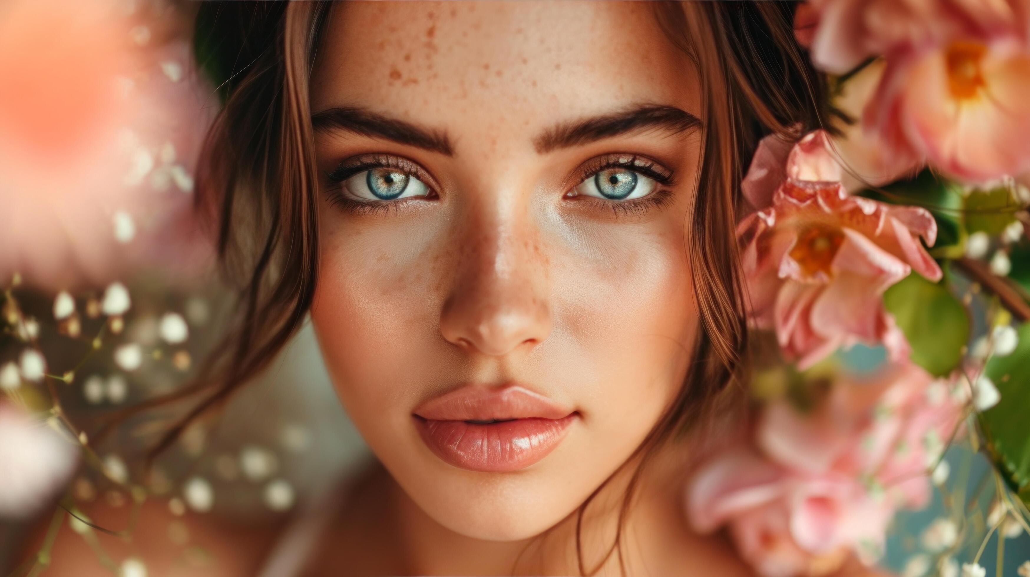 AI generated Close-up portrait of beautiful young brunette woman with ...