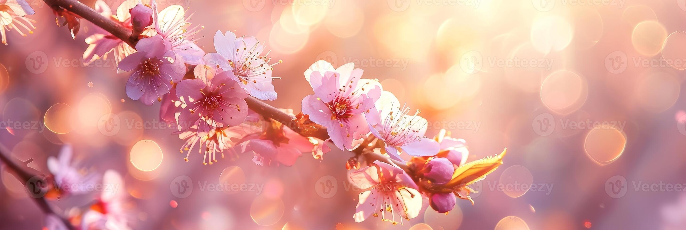 AI generated Panoramic spring background with beautiful pink cherry ...
