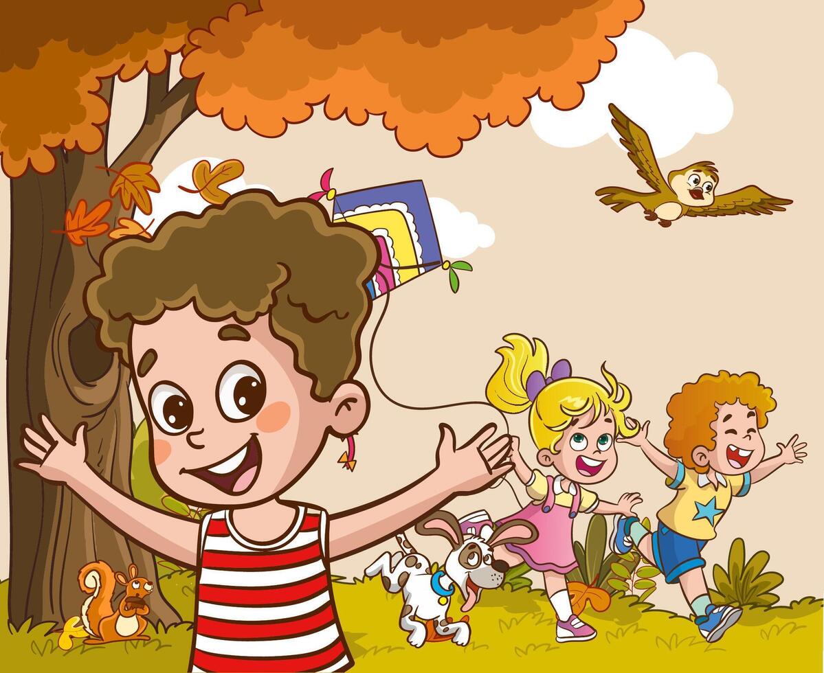 vector illustration of Kids Playing At Nature 37239070 Vector Art at ...