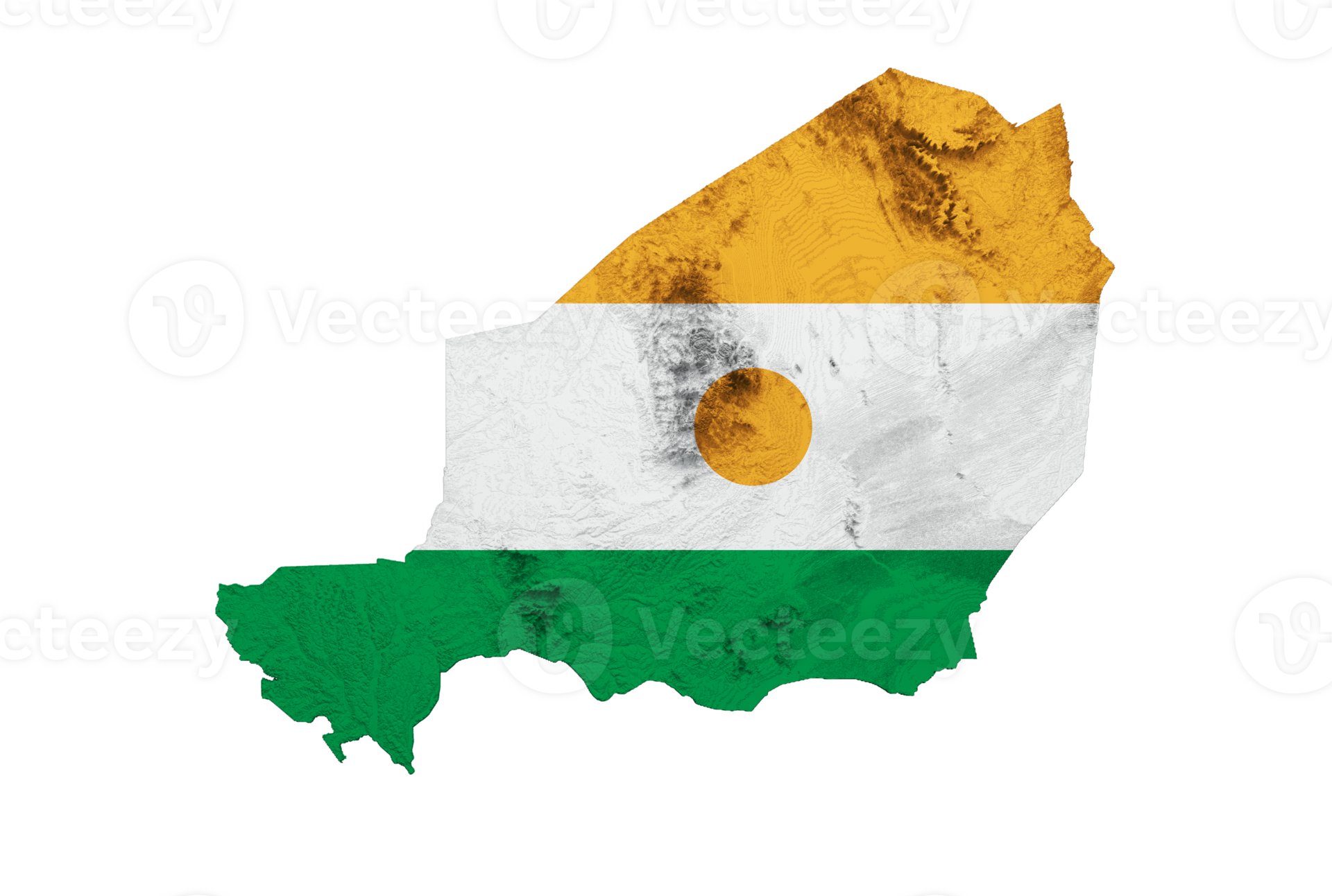 Niger Map Flag Shaded relief Color Height map 3d illustration 37302063 PNG