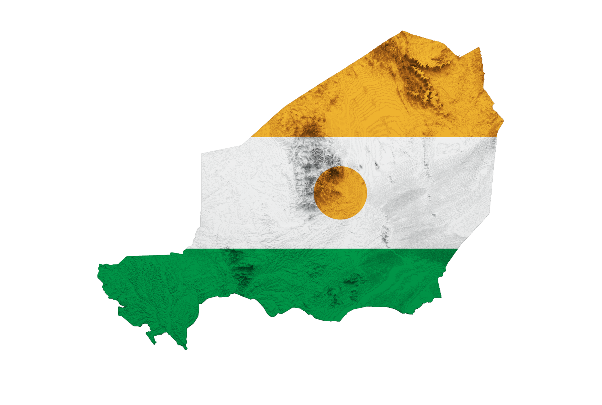 Niger Map Flag Shaded relief Color Height map 3d illustration 37302063 PNG