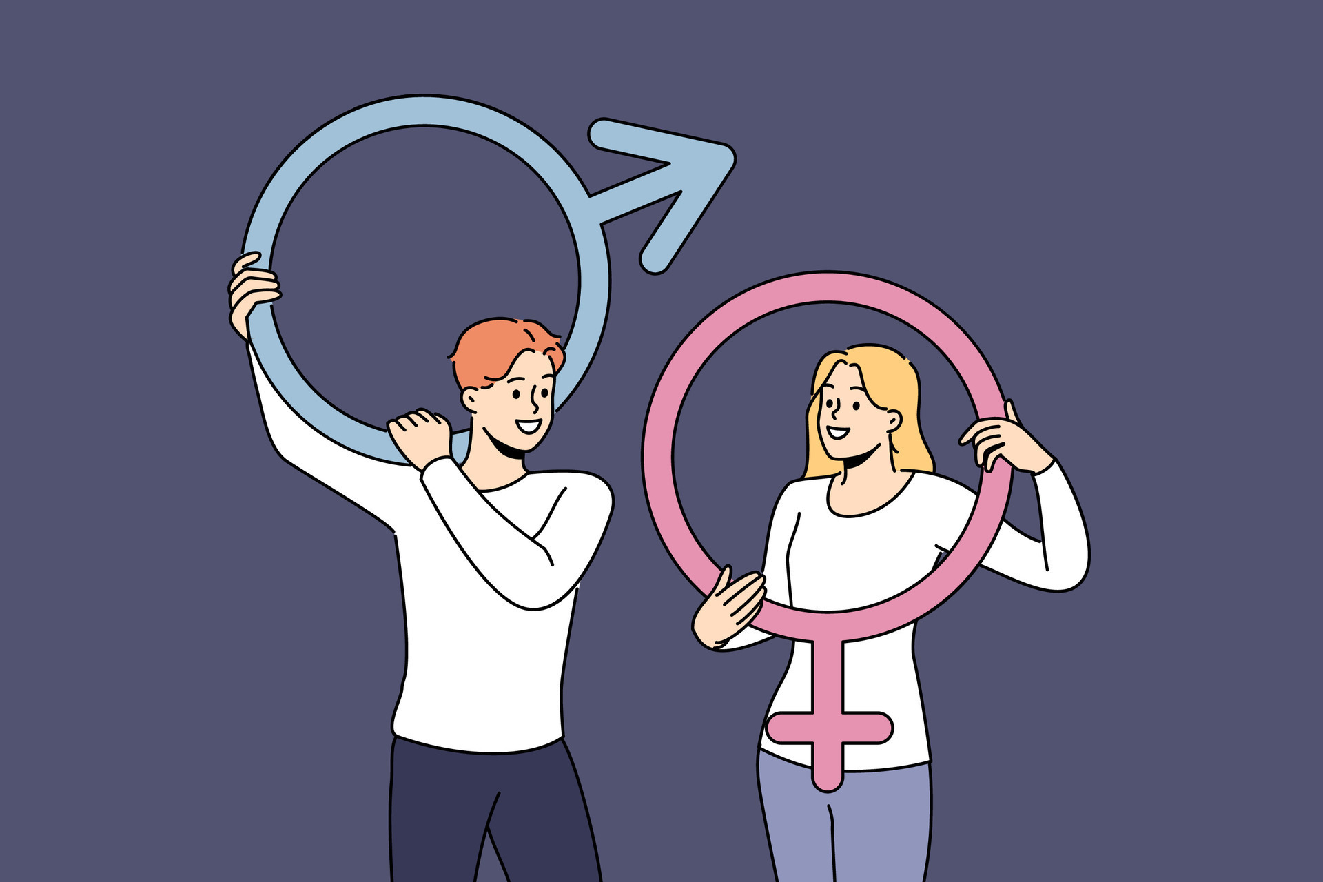 Couple Of Man And Woman Hold Gender Badges And Smile Feeling Respect For Opposite Sex 37331589