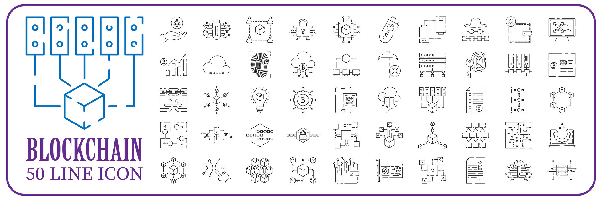 Blockchain vector line icon set or design element in outline style ...