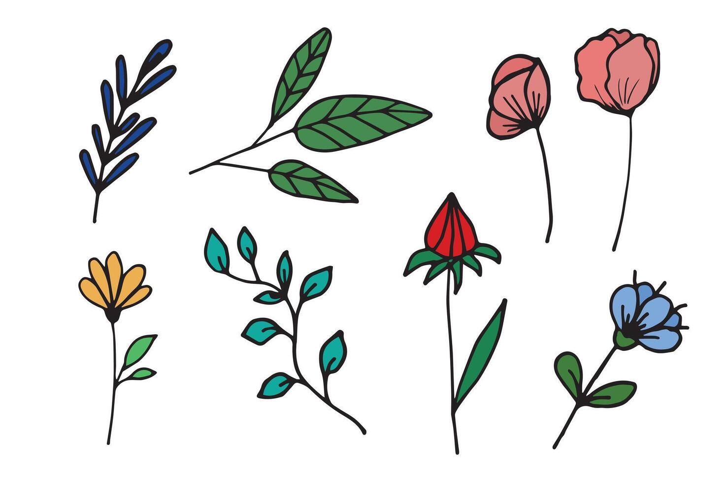 Flowers In Doodle Style Hand Drawn Flowers For The Design Of Cards