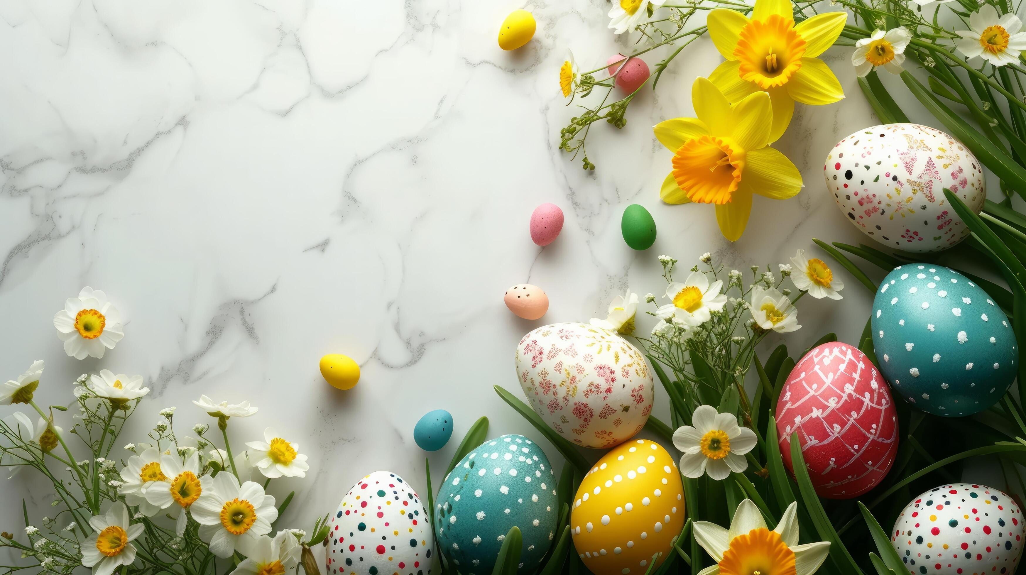 AI generated Beautiful Easter background for advertising with daffodils ...