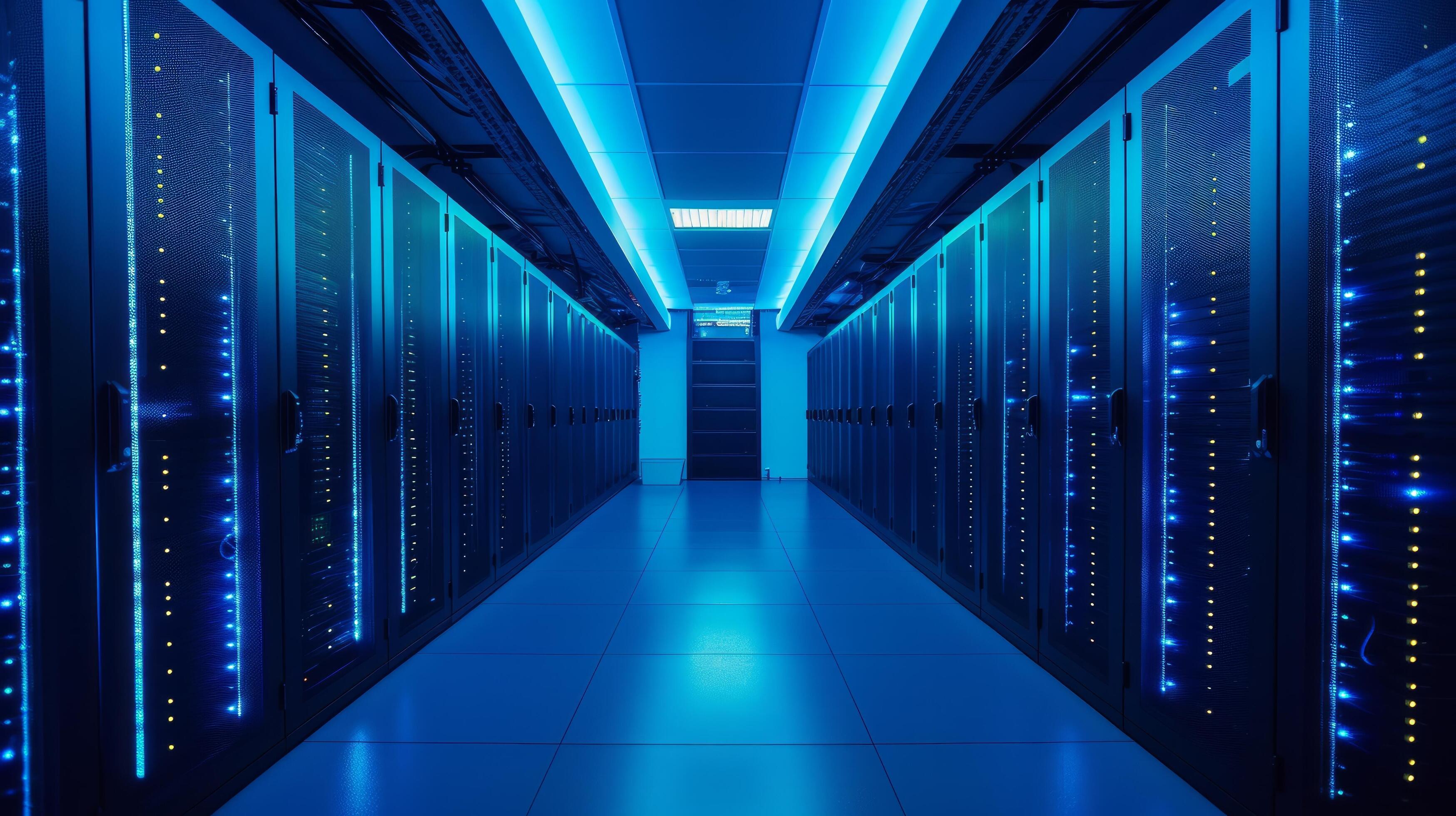 AI generated Large server room. Black and blue neon colors 37337890 Stock Photo at Vecteezy