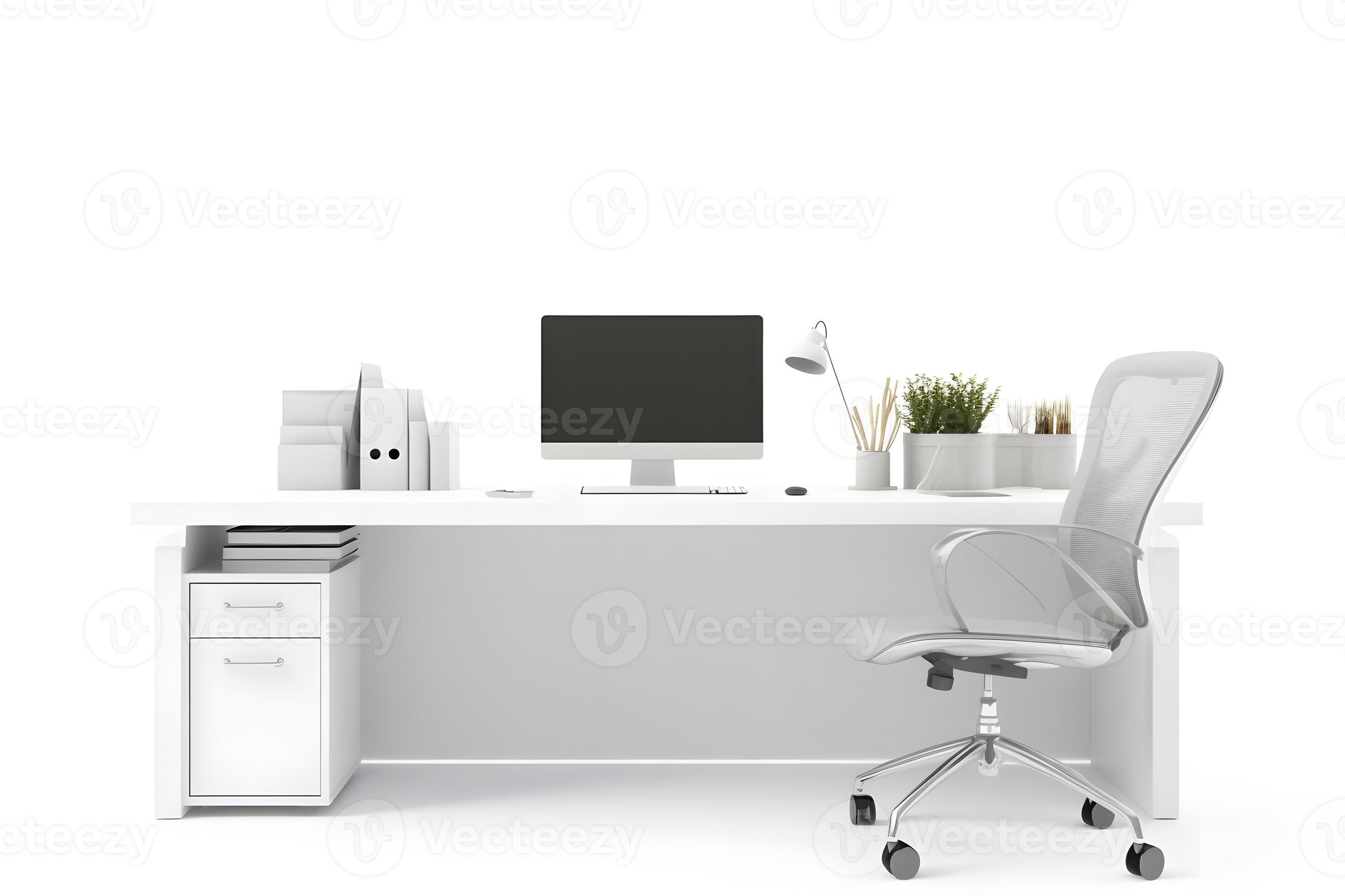AI generated Office workplace desk in front of empty chair isolated on ...