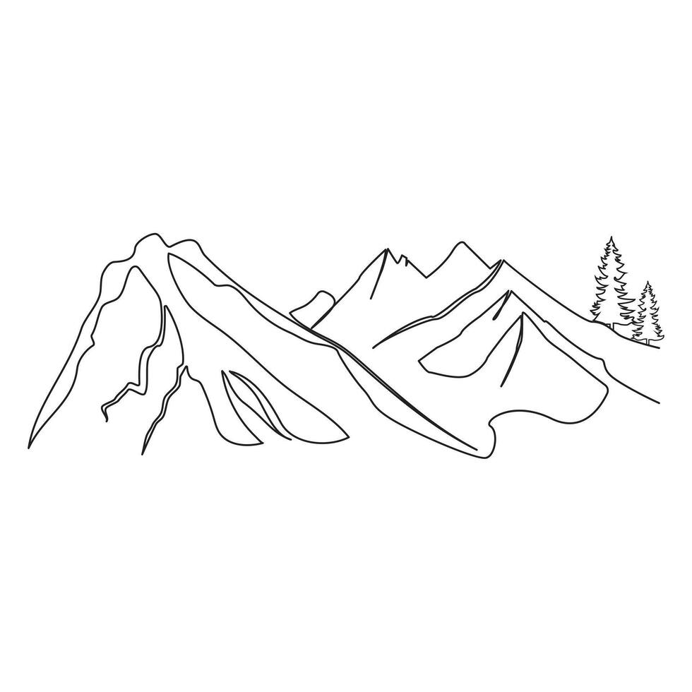 continuous one line drawing of abstract mountain range landscape top ...