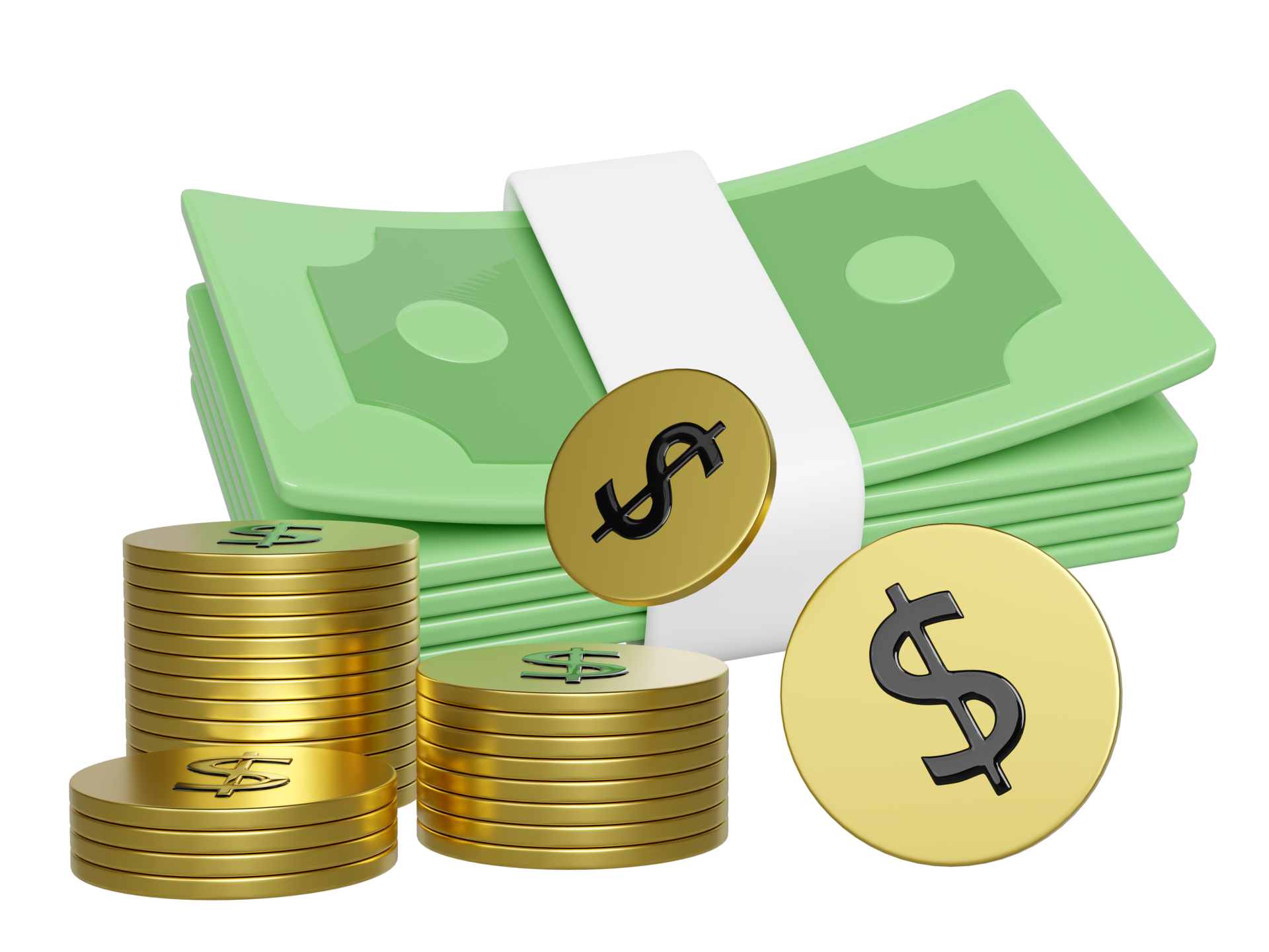 billete de banco apilar con moneda dólar dinero ahorro dinero aislado. 3d hacer ilustración ...