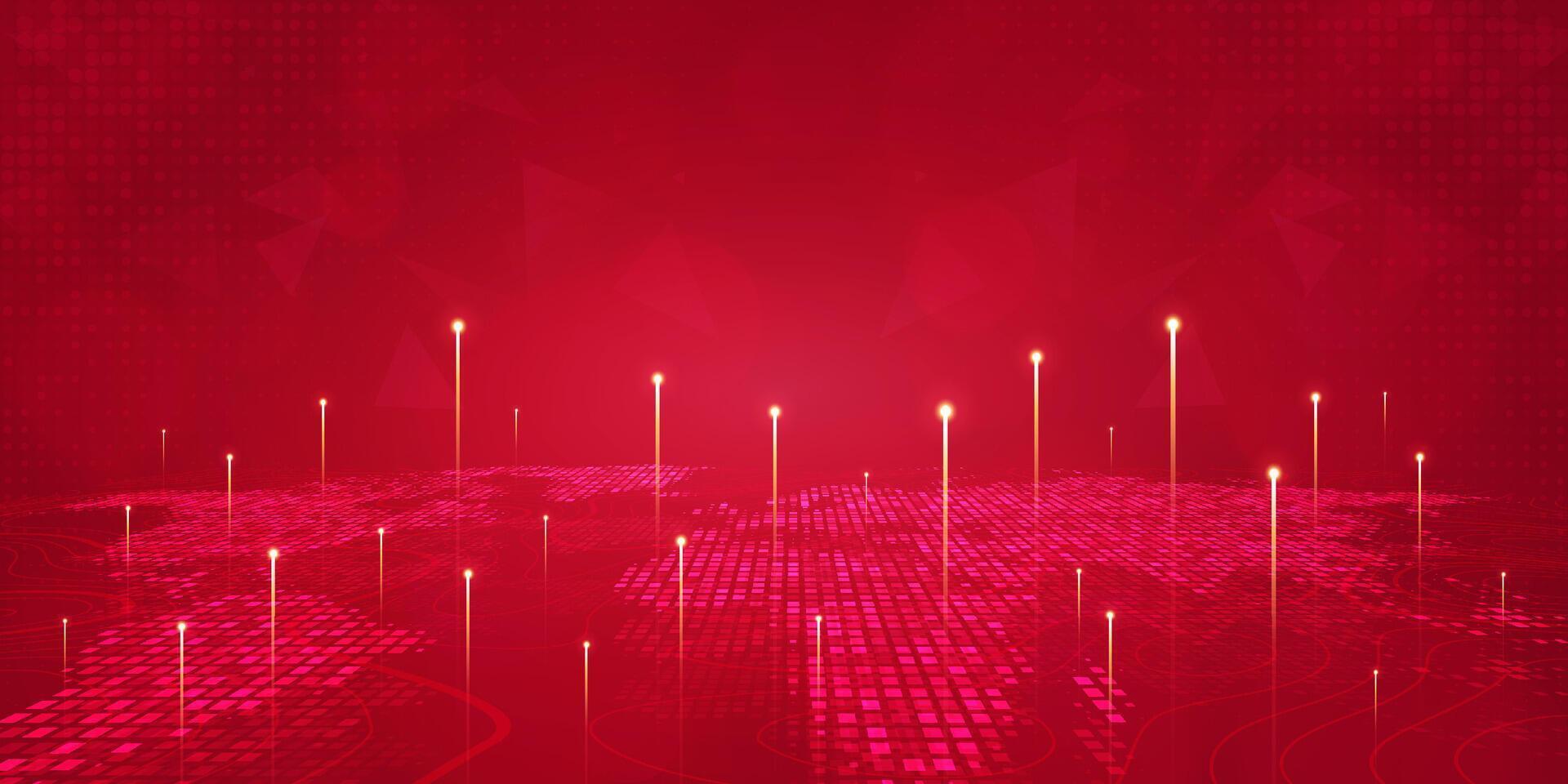 Digital Technology Futuristic Internet Network Connection Red Background Abstract Cloud Cyber
