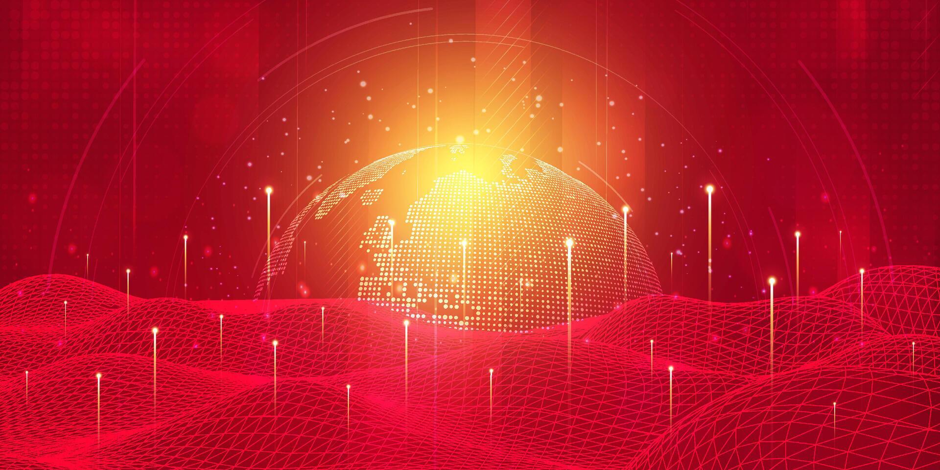 Digital Technology Futuristic Internet Network Connection Red Background Abstract Cloud Cyber