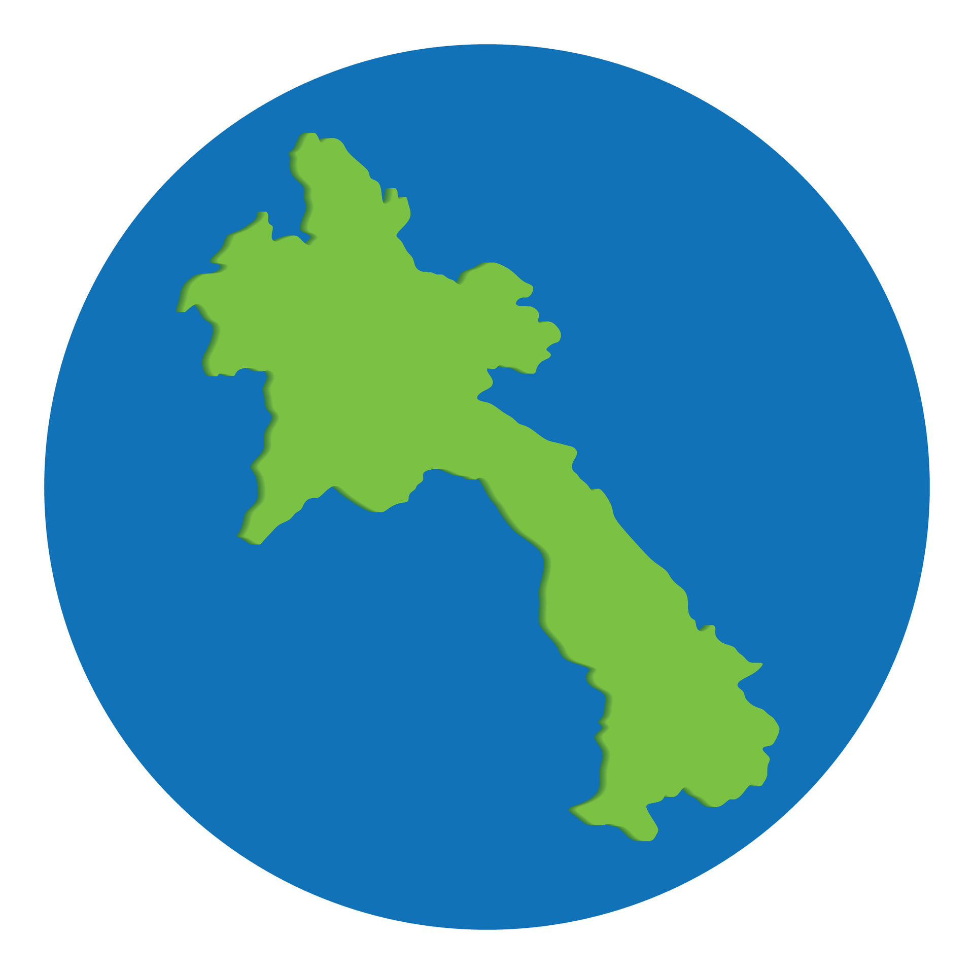 Laos map in green color in globe design with blue circle color ...