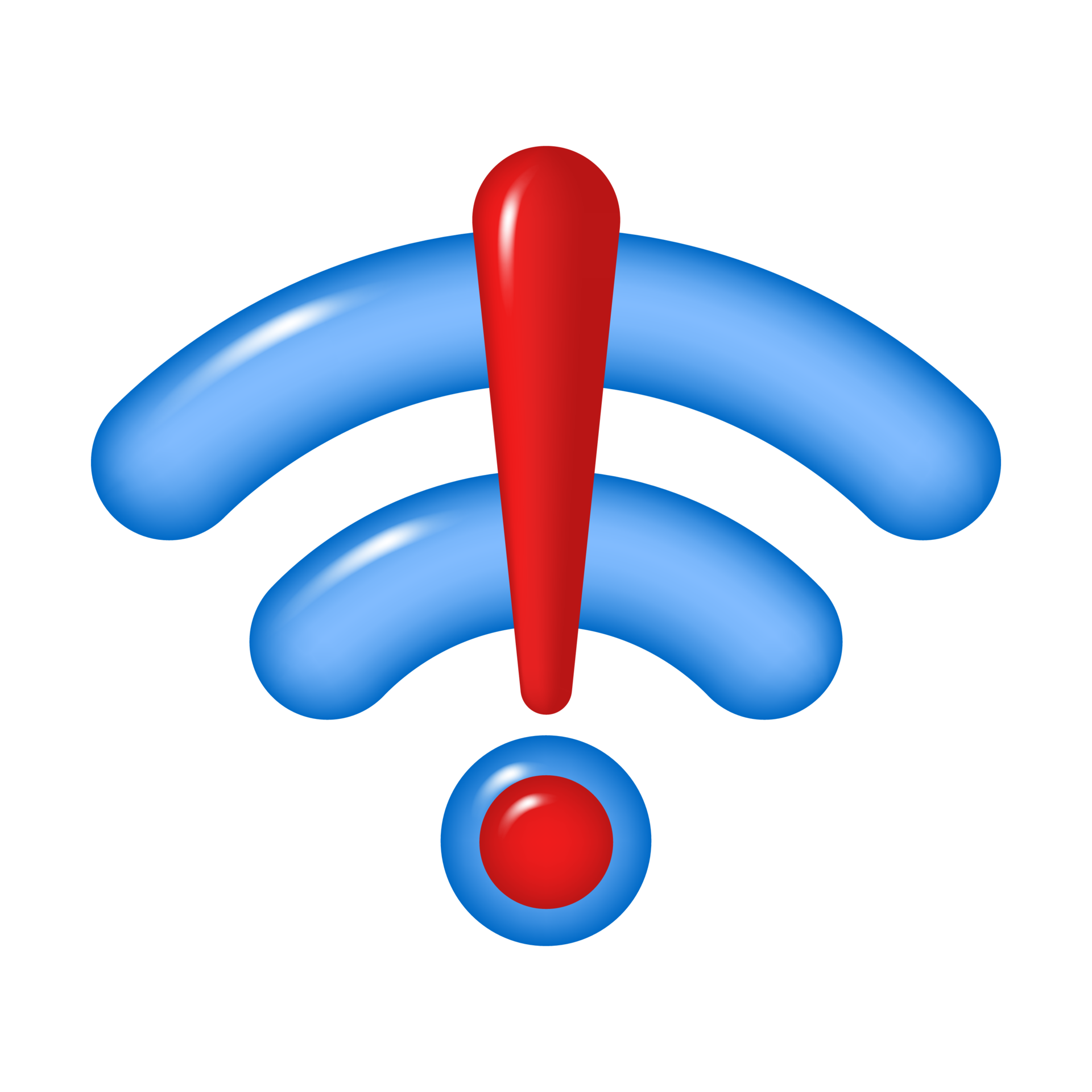 3D WIFI icon with exclamation point, isolated on a transparent ...