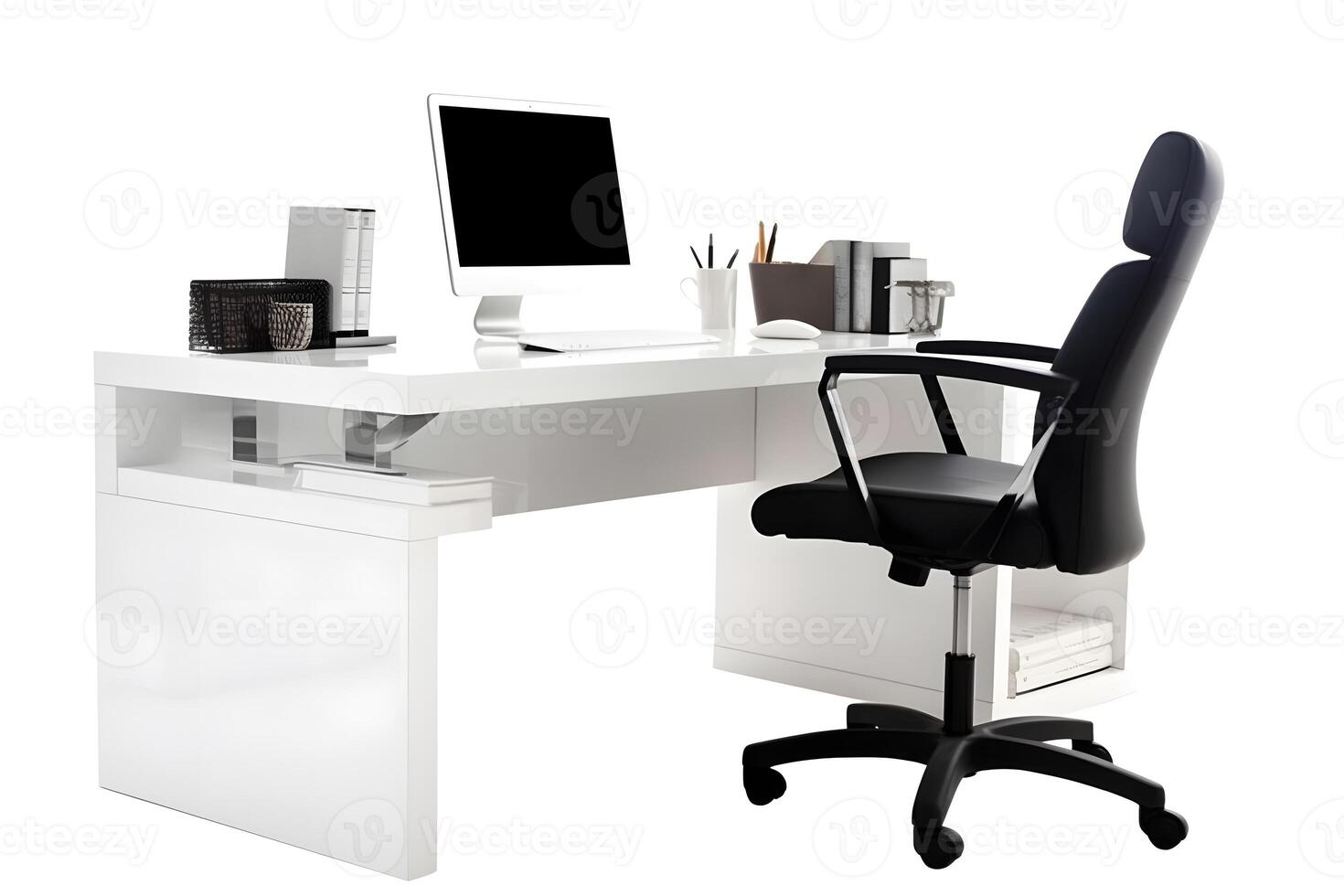 Ai Generated Office Workplace Desk With Computer Monitor And Black