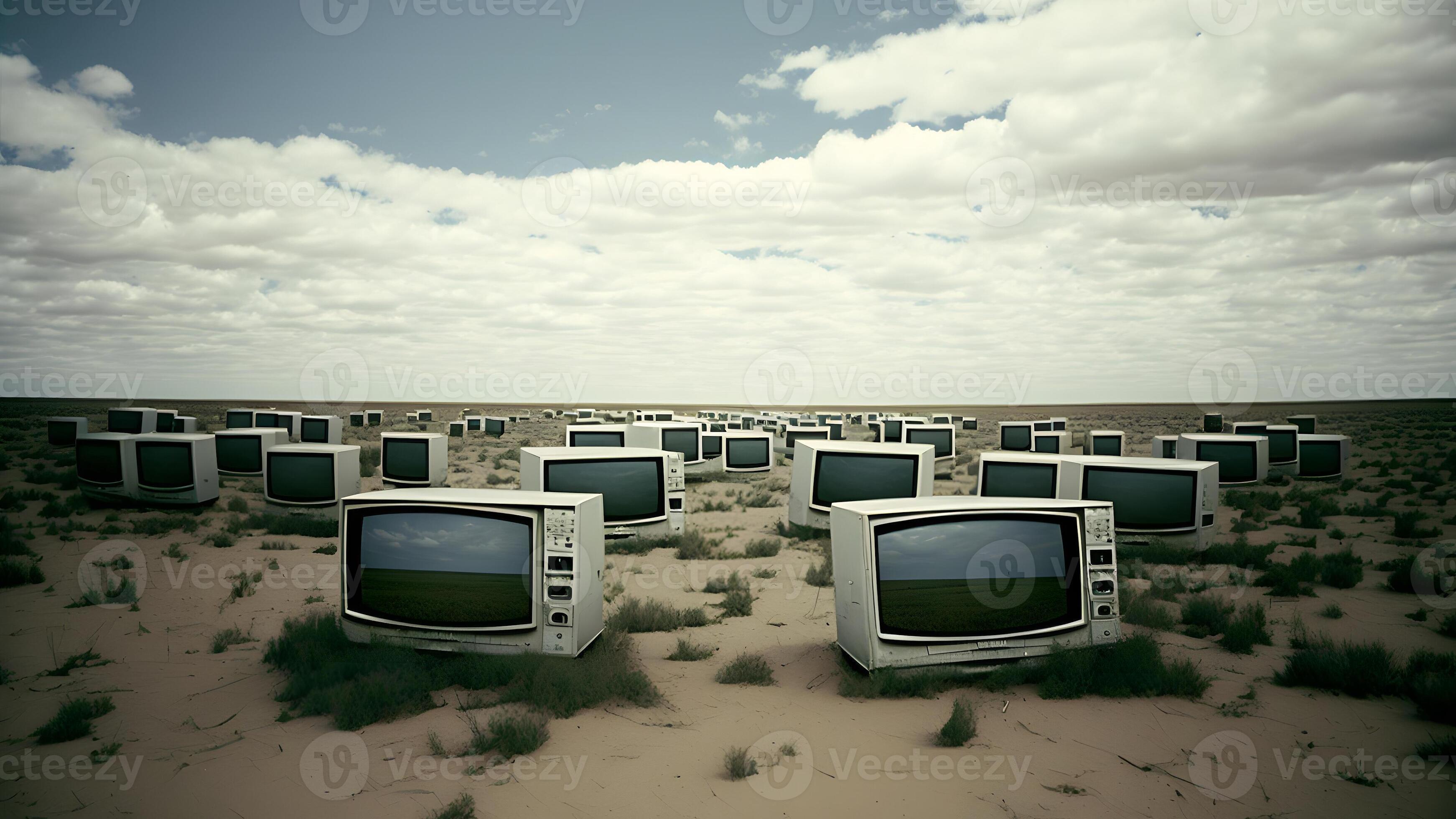 Ai Generated Desert Covered With Old Analog Tv Sets At Summer Daylight