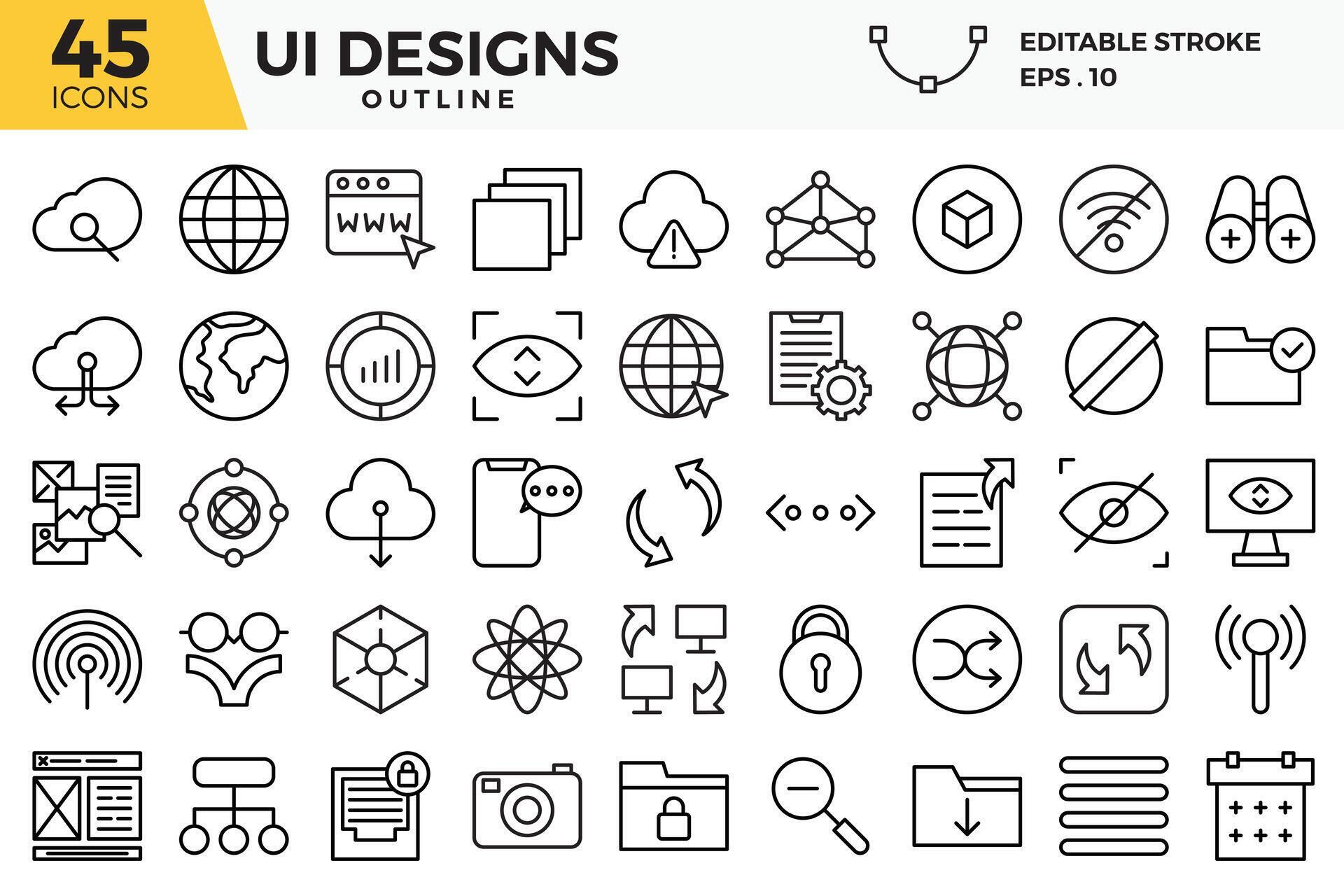 UI design outline icons set. The collections include for web design ,app design, UI design ...