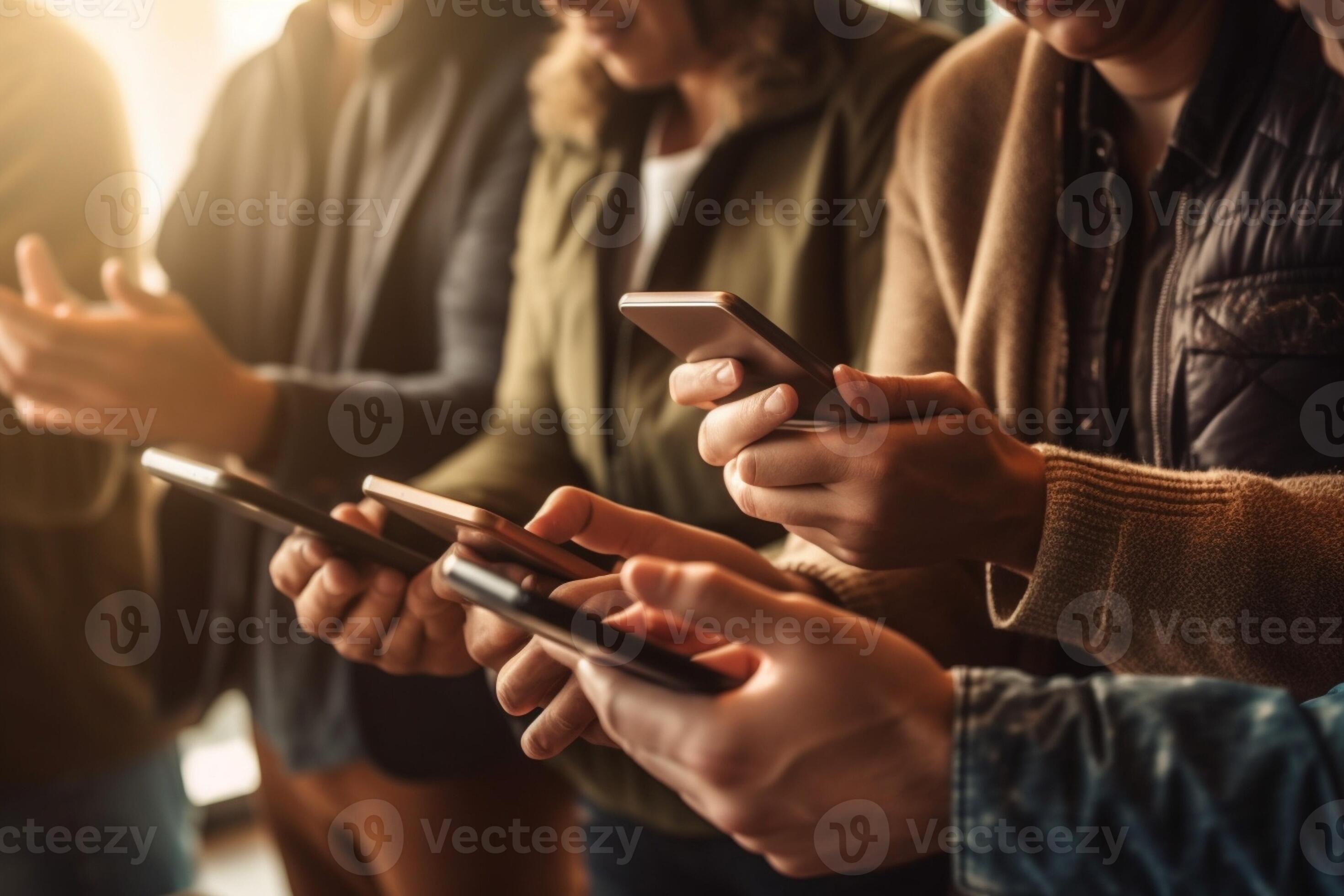 AI Generative Group of people texting using their smartphone concept about people technology and ...