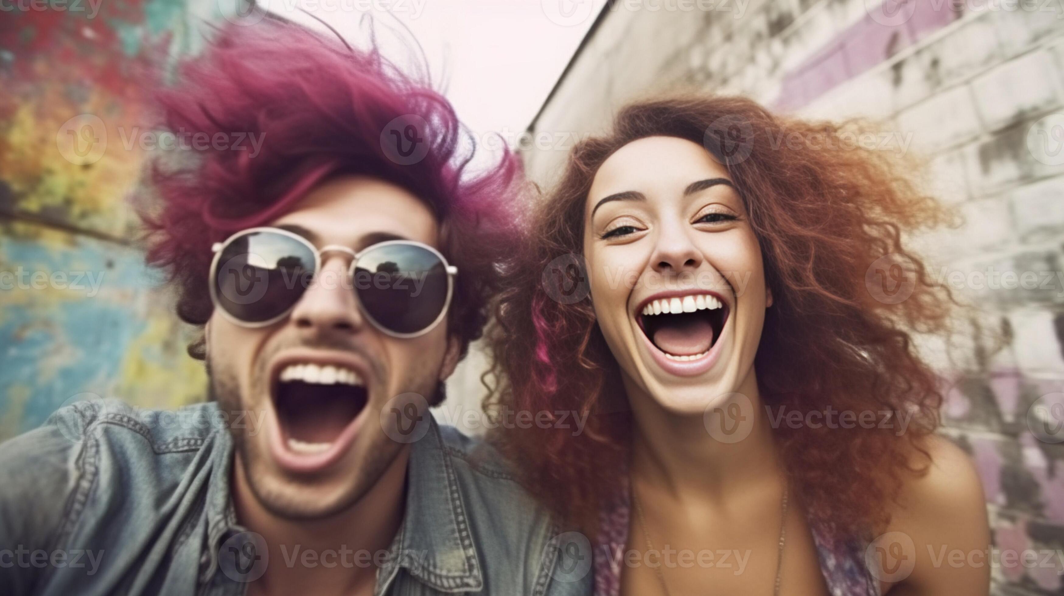 Ai Generative Happy Couple Having Fun On City Street Young People