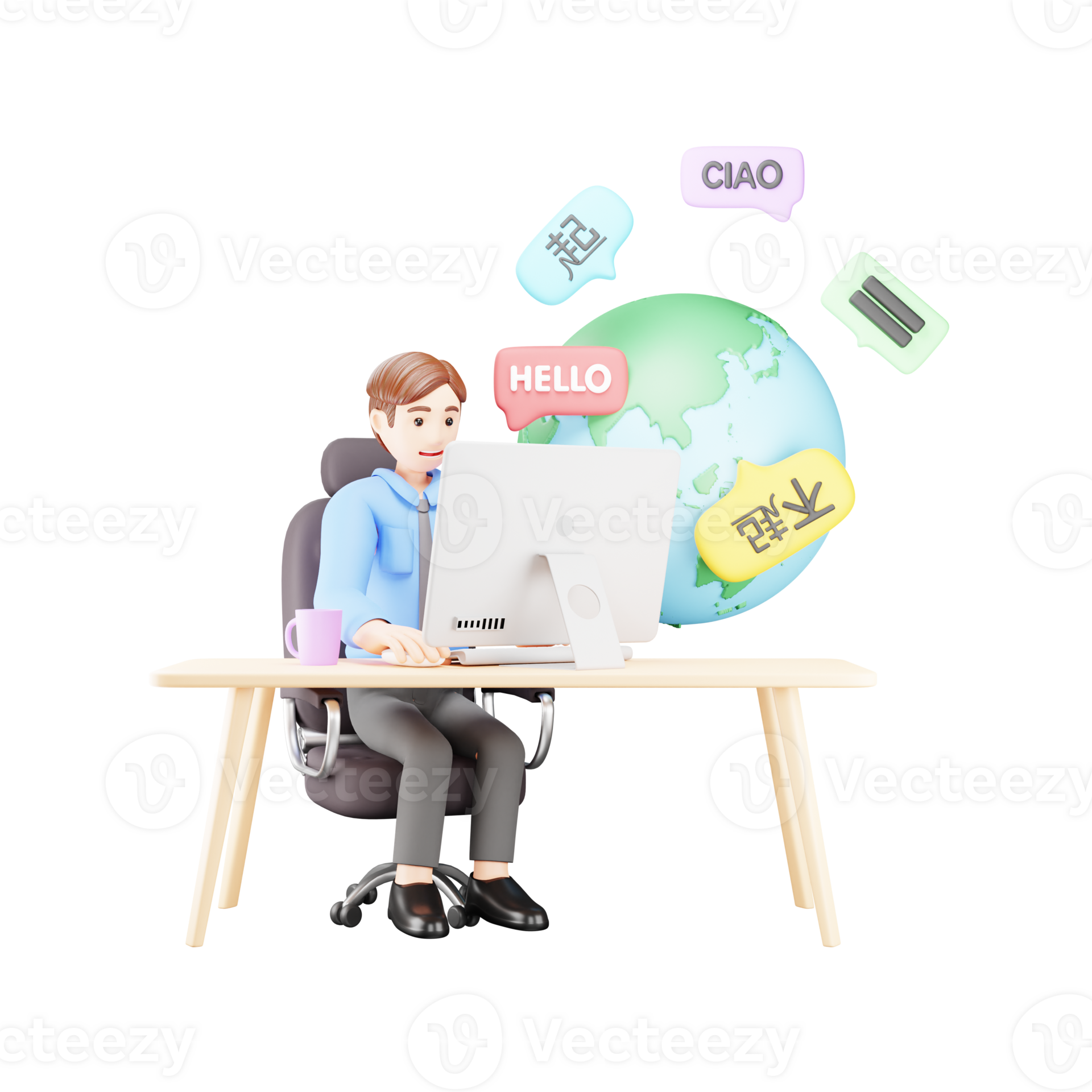Man Exploring Foreign Languages 3d Character Illustration In A