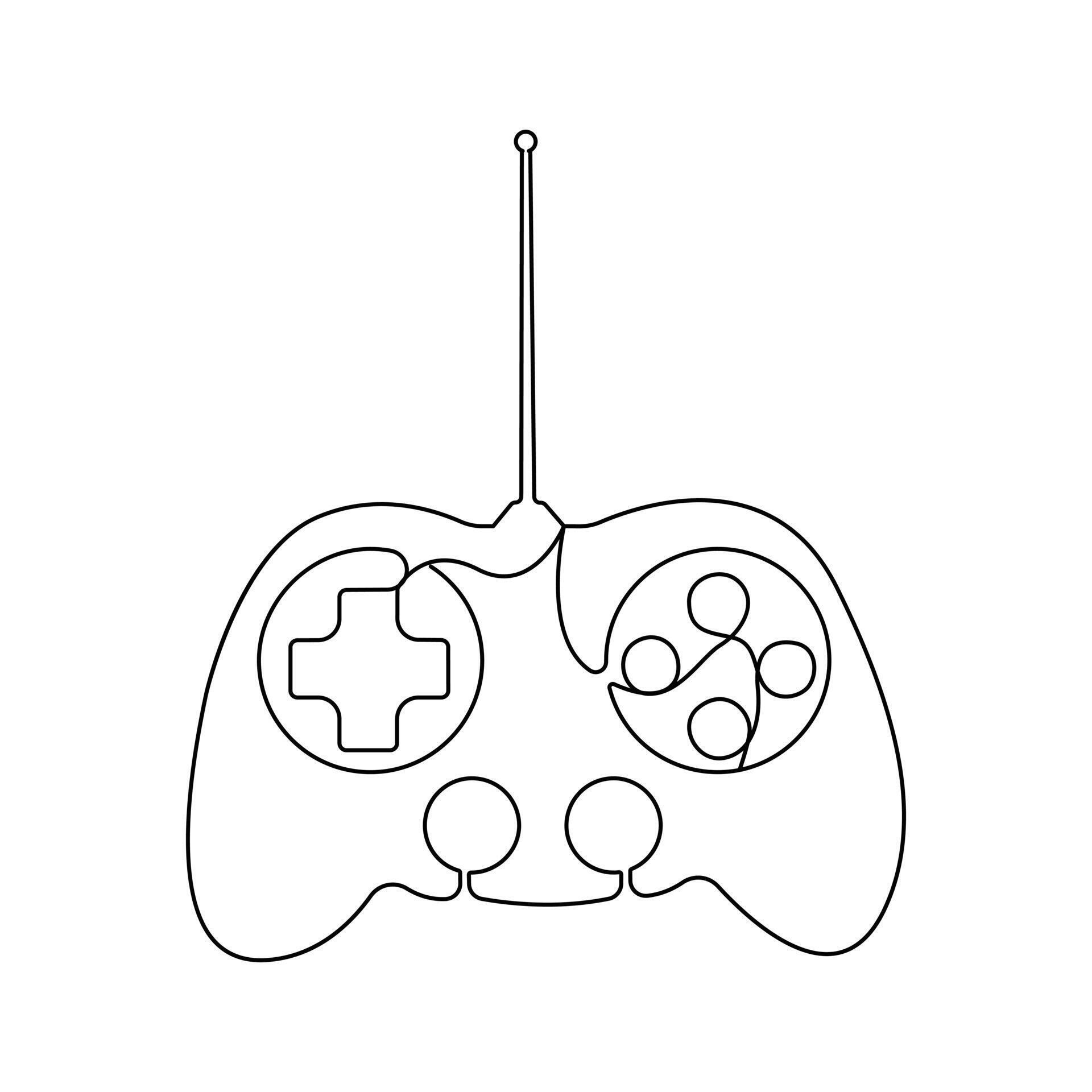 Continuous One Line Drawing Of The Game Controller And Single Line Art Of The Joystick